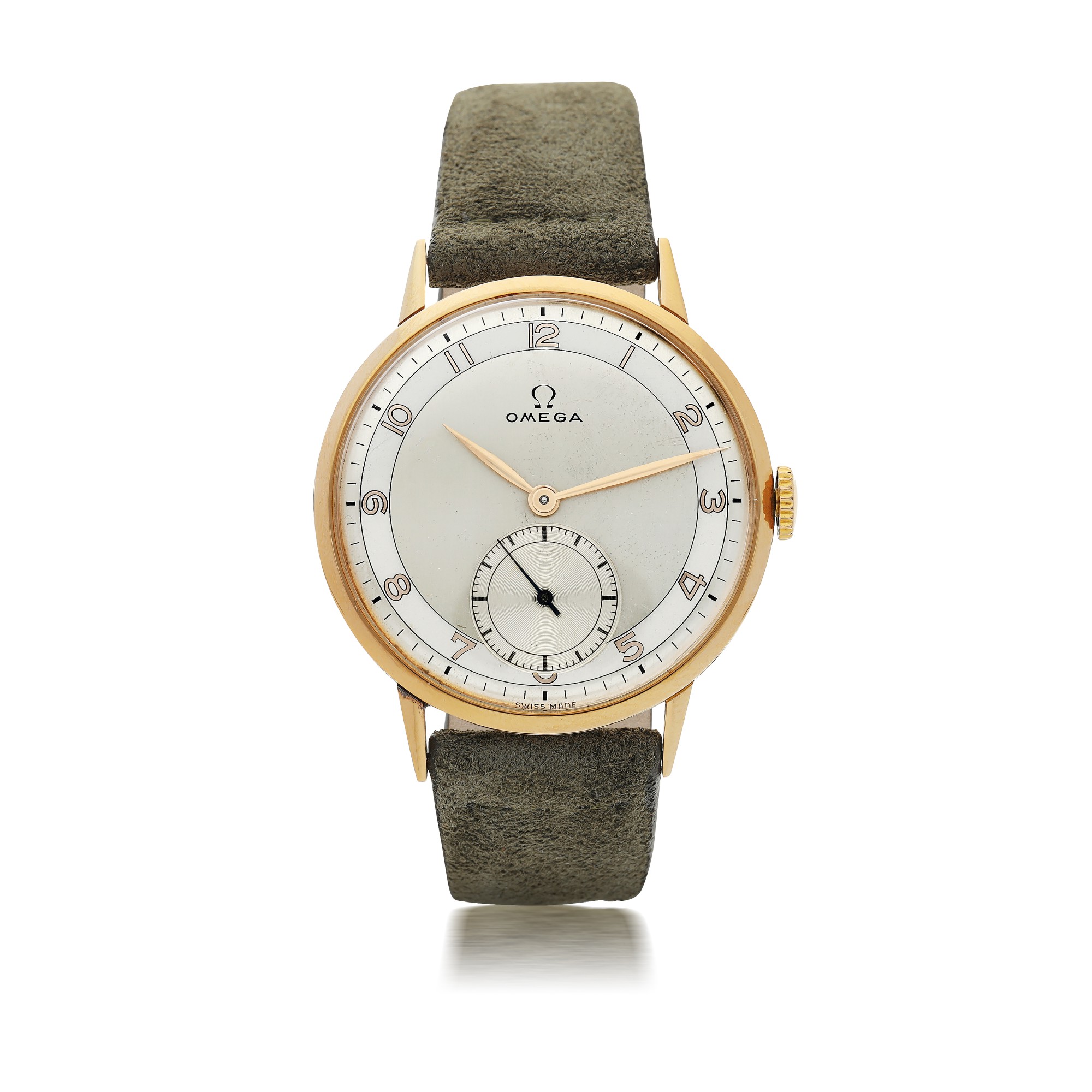 OMEGA | A PINK GOLD WRISTWATCH WITH TWO TONED DIAL, CIRCA 1945 ...