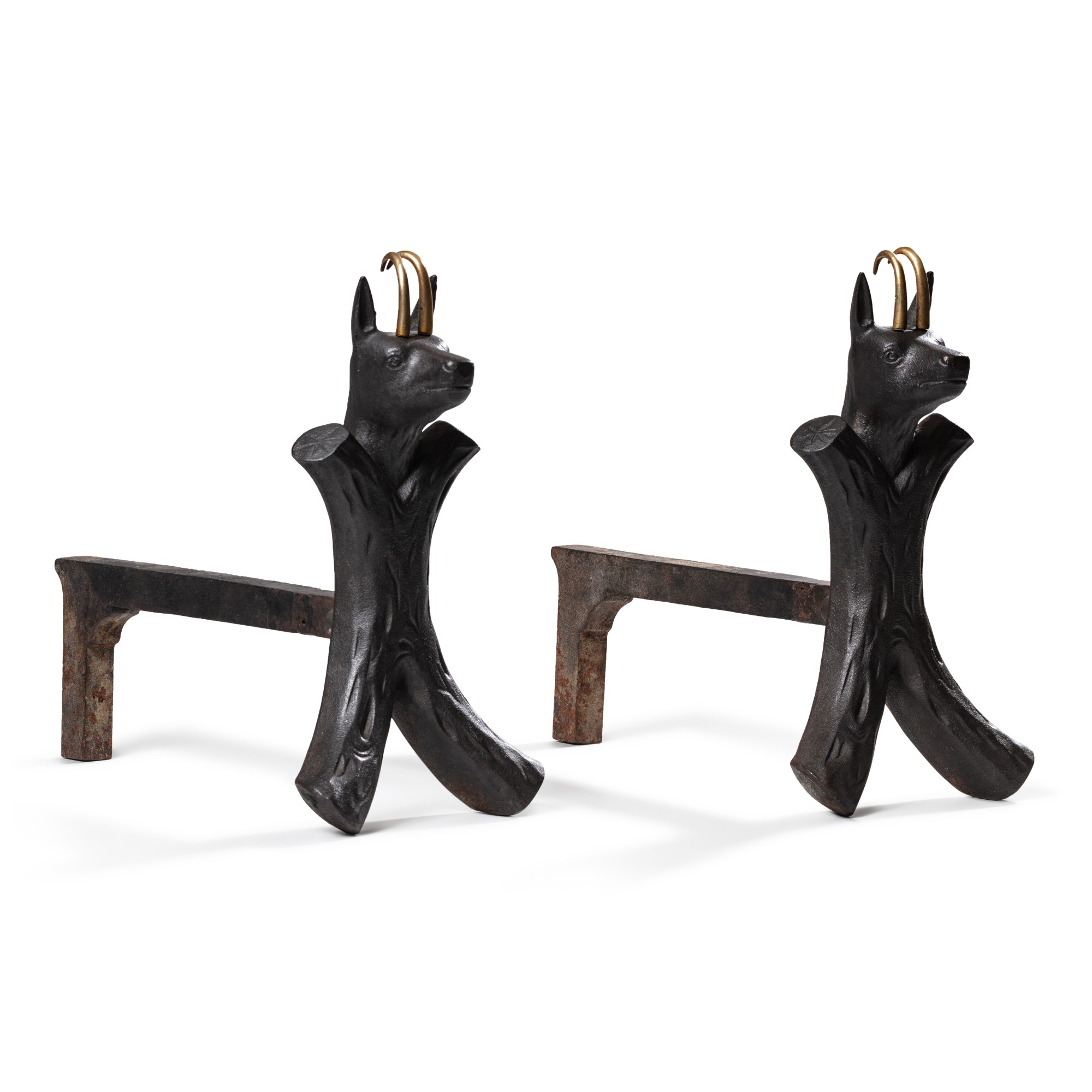 Pair of ibex andirons, circa 1940 | Paire de chenets aux bouquetins ...