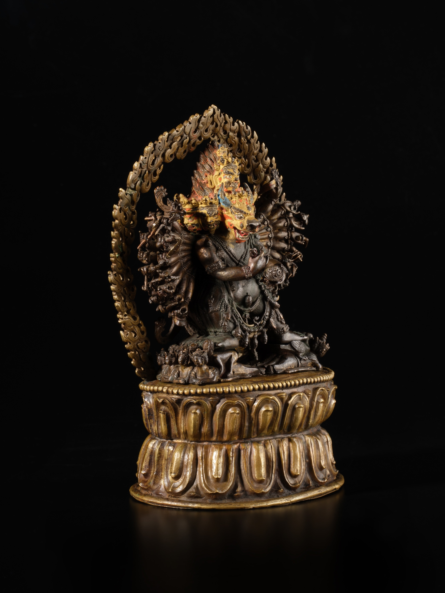 A polychrome copper alloy and copper-repousse figure of Vajrabhairava ...