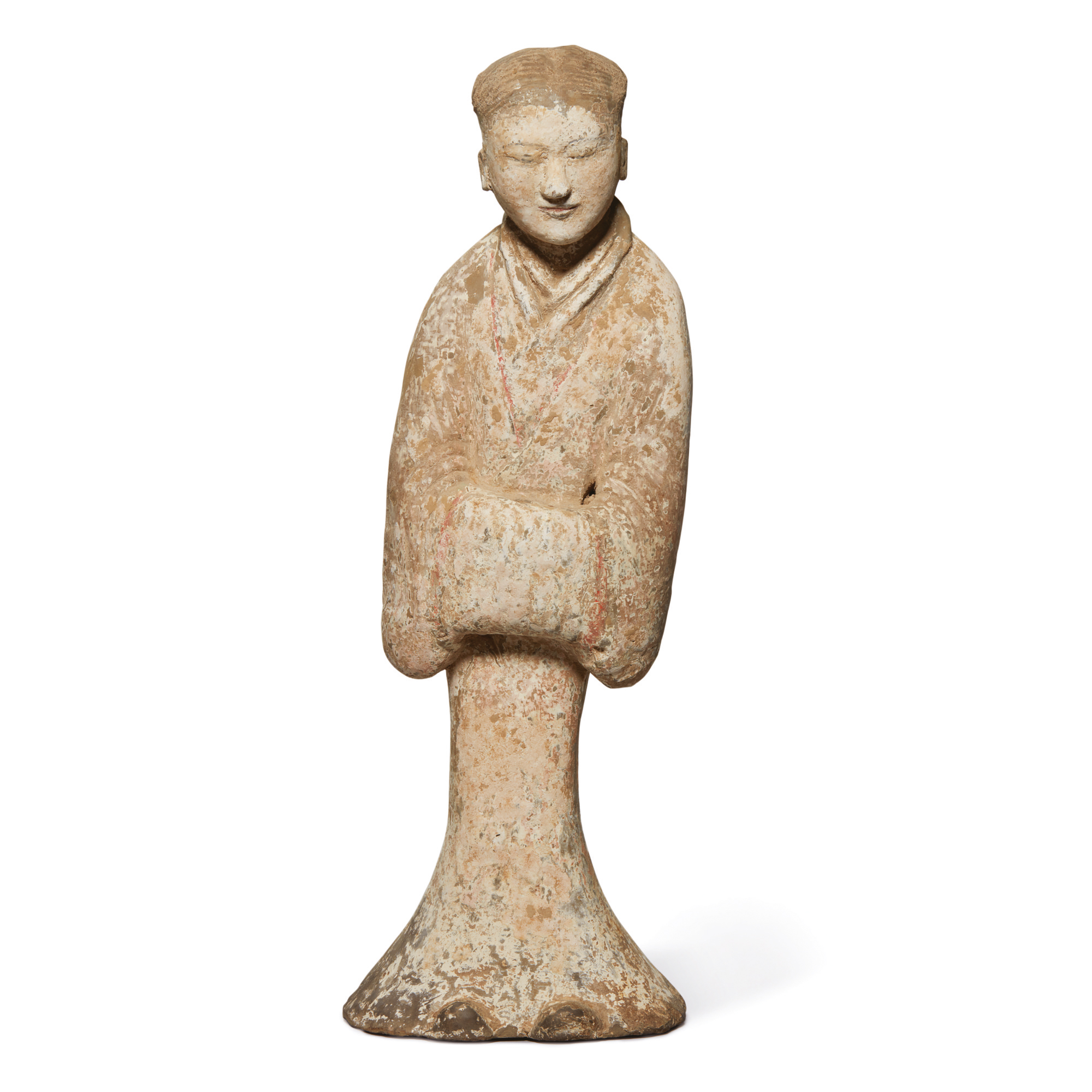 A PAINTED POTTERY FIGURE OF A FEMALE COURTIER, HAN DYNASTY | The ...