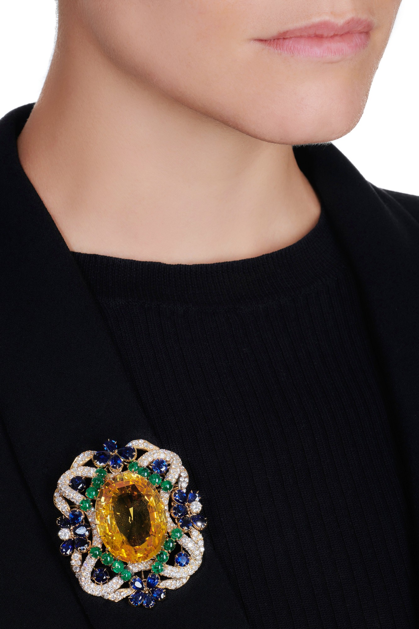 Impressive yellow sapphire, gem set and diamond brooch | Reza ...