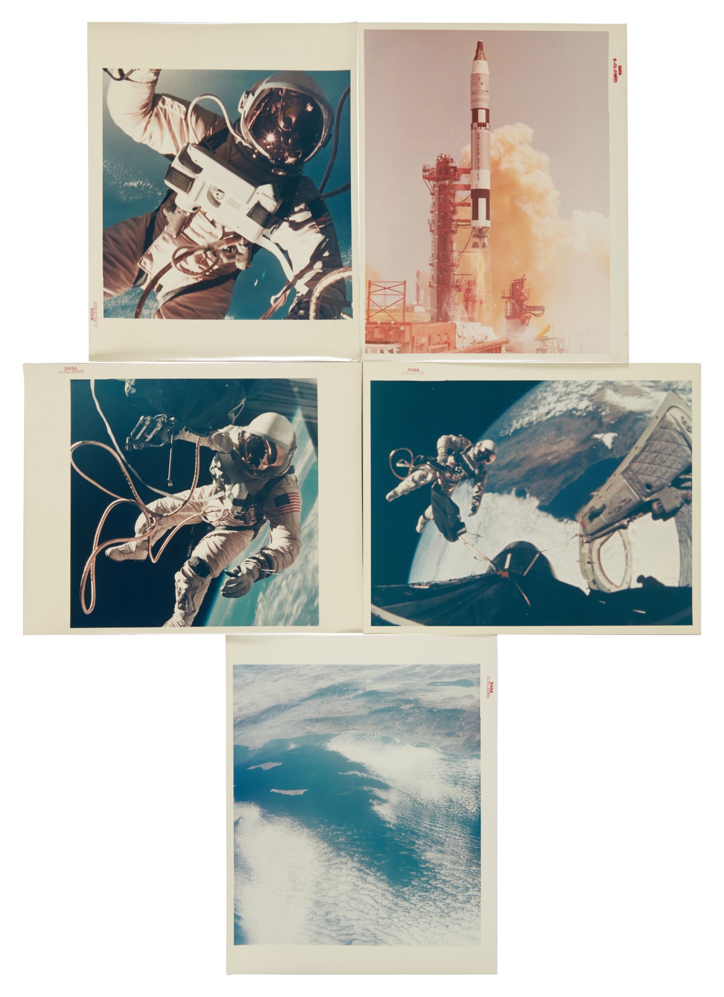 [Gemini IV] — America's First Spacewalk. Set of five vintage NASA "red ...