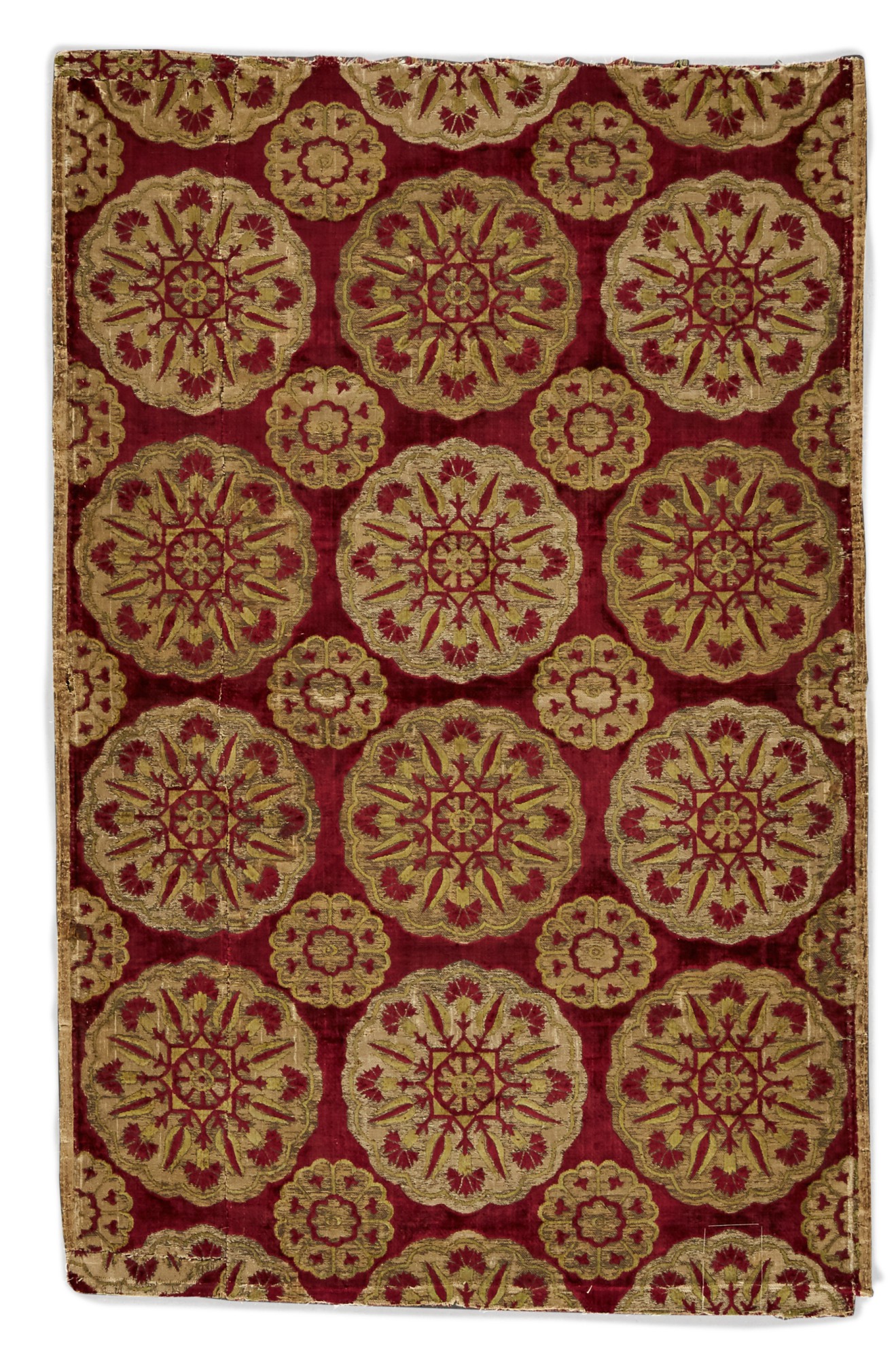 An Ottoman voided silk velvet and metal-thread panel with petalled ...