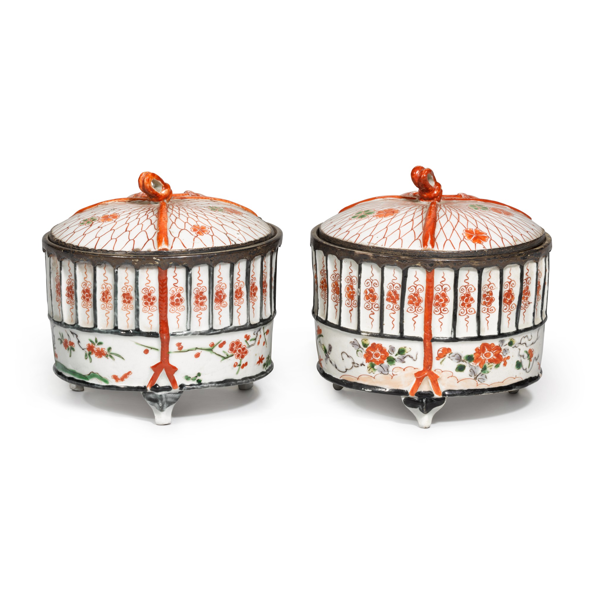 A pair of Kakiemon-style cricket cages with silver mounts | Edo period ...