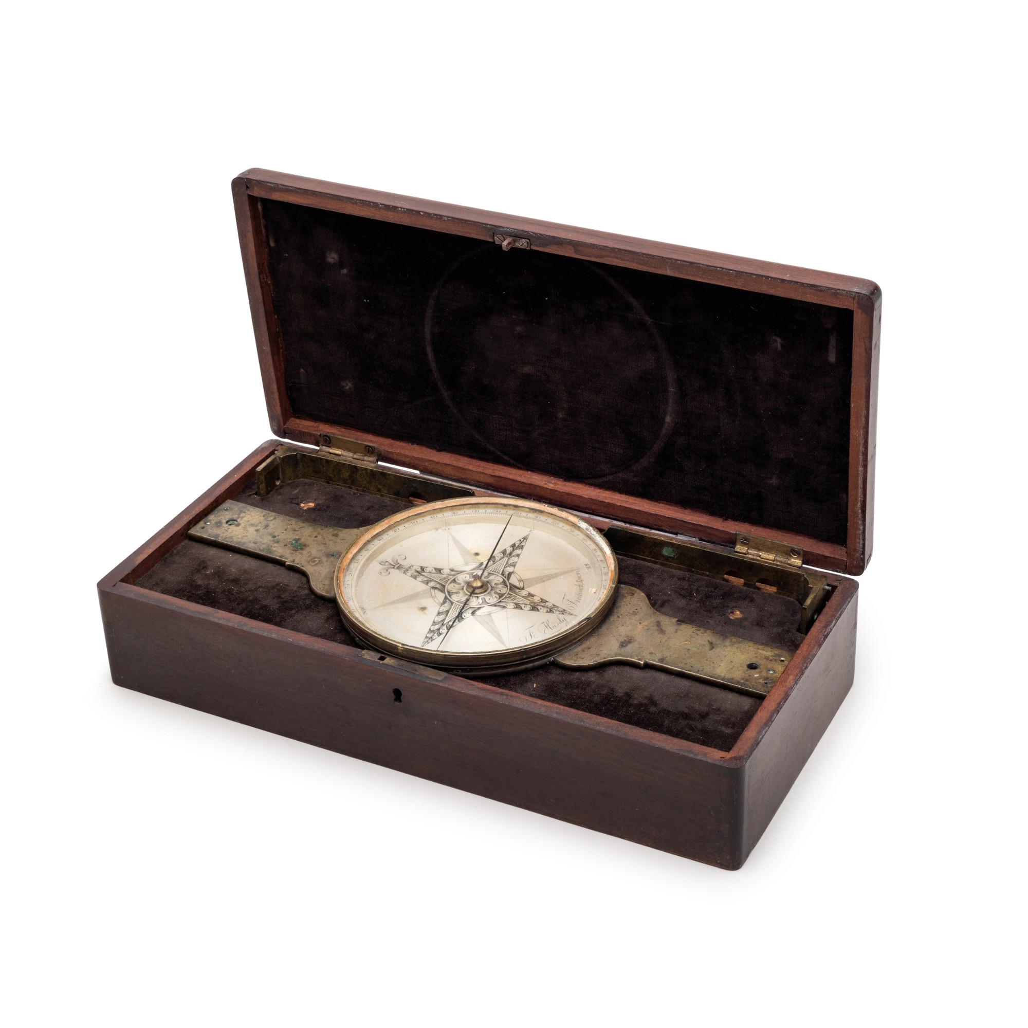 Very Fine and Rare Surveyor's Vernier Brass Compass, Frederick Heisely ...