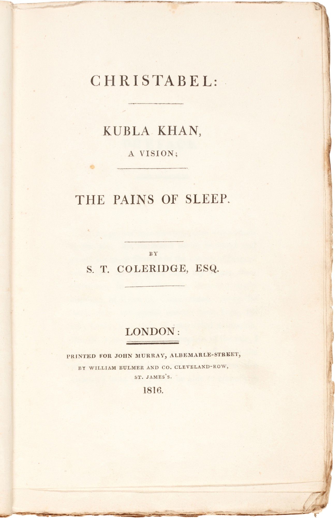 Samuel Taylor Coleridge | Christabel: Kubla Khan, etc. London, 1816 ...