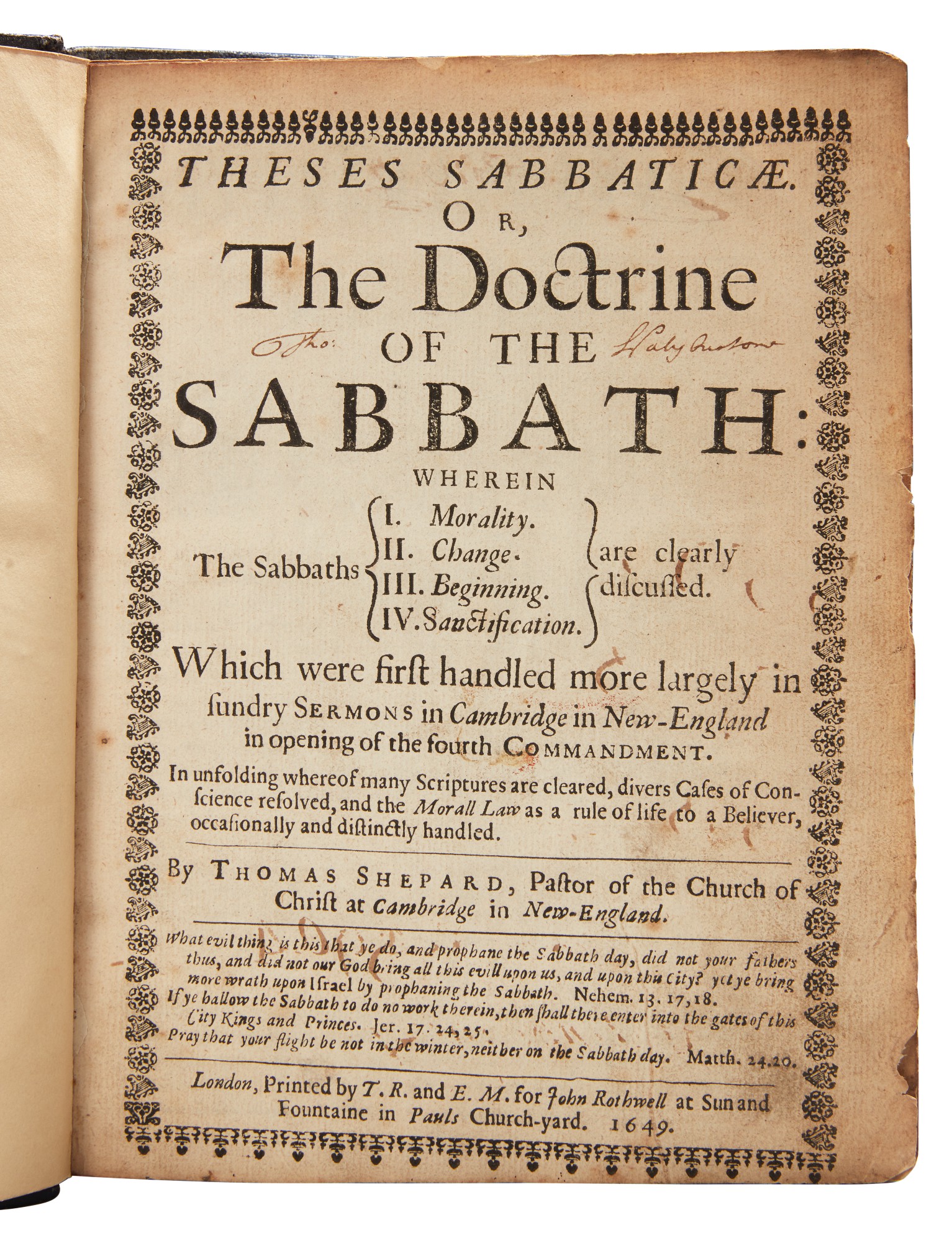 Shepard, Thomas | A rare work by one of colonial New England's foremost ...