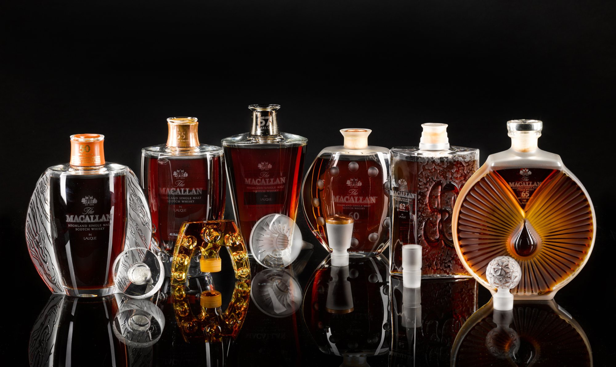 The Macallan In Lalique Six Pillars Collection (3 BT 75cl, 3 BT 70cl ...