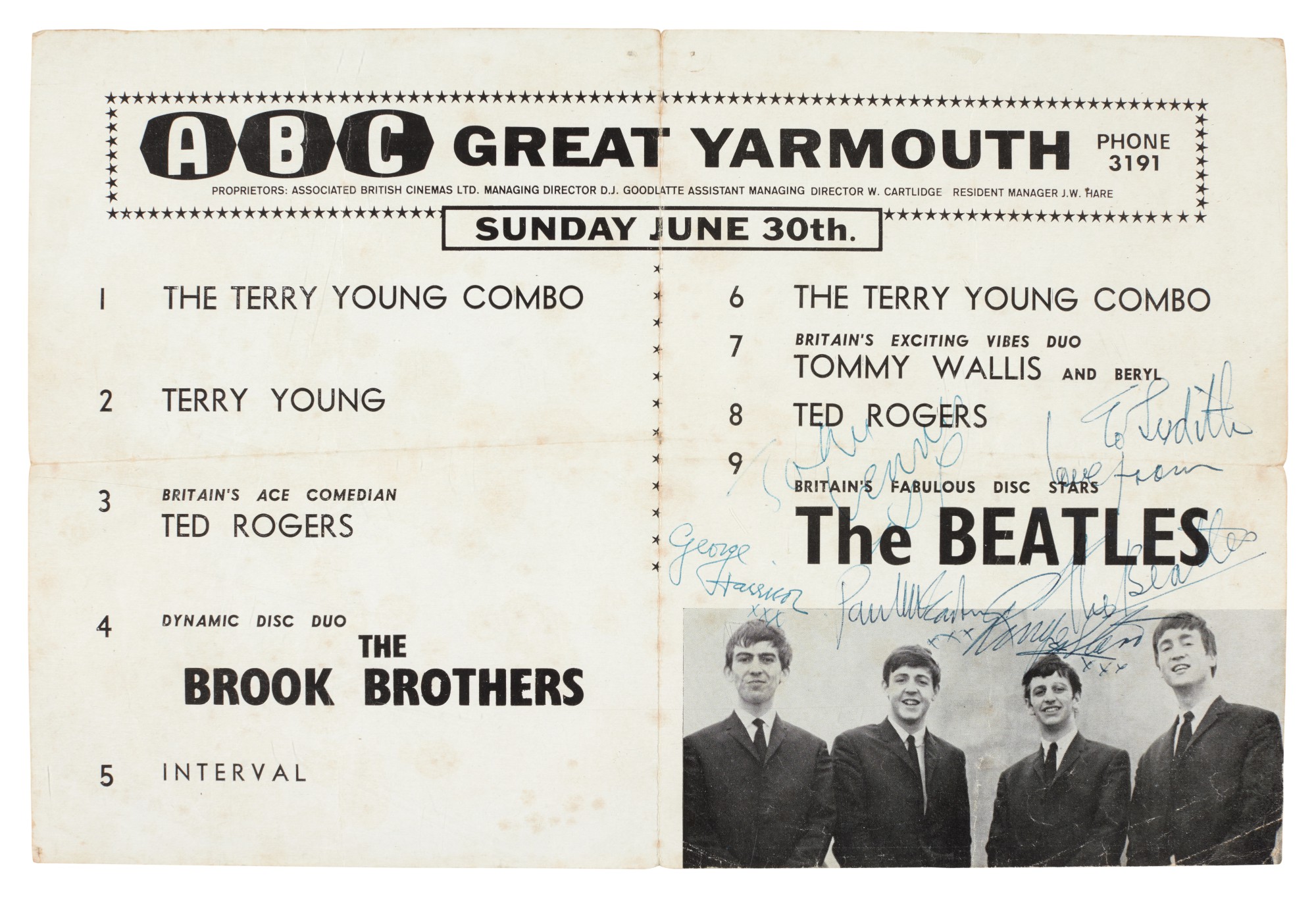 The Beatles | A Signed Concert Programme for the ABC Theatre, Great ...