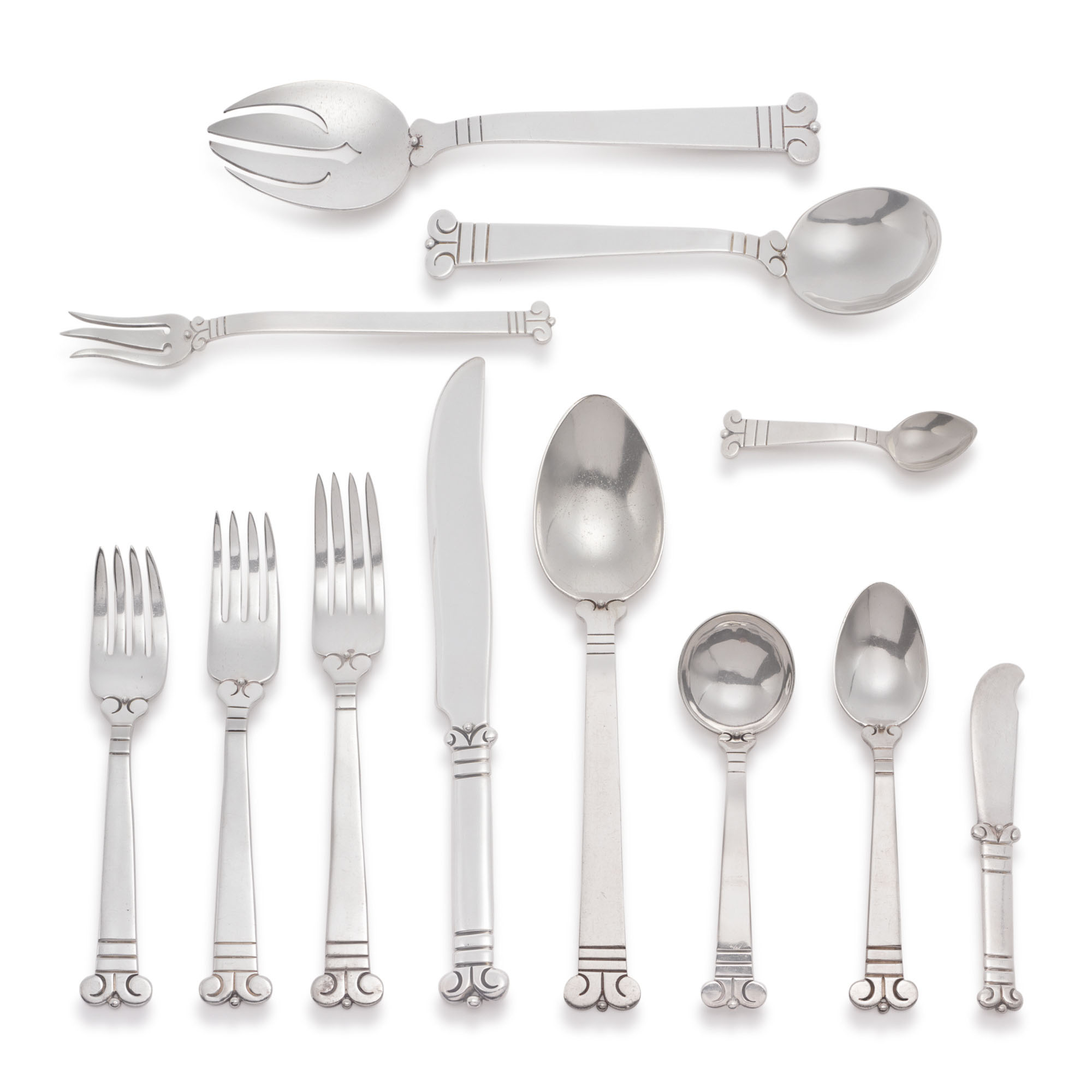 A MEXICAN SILVER AZTEC PATTERN FLATWARE SERVICE, HECTOR AGUILAR, TAXCO ...