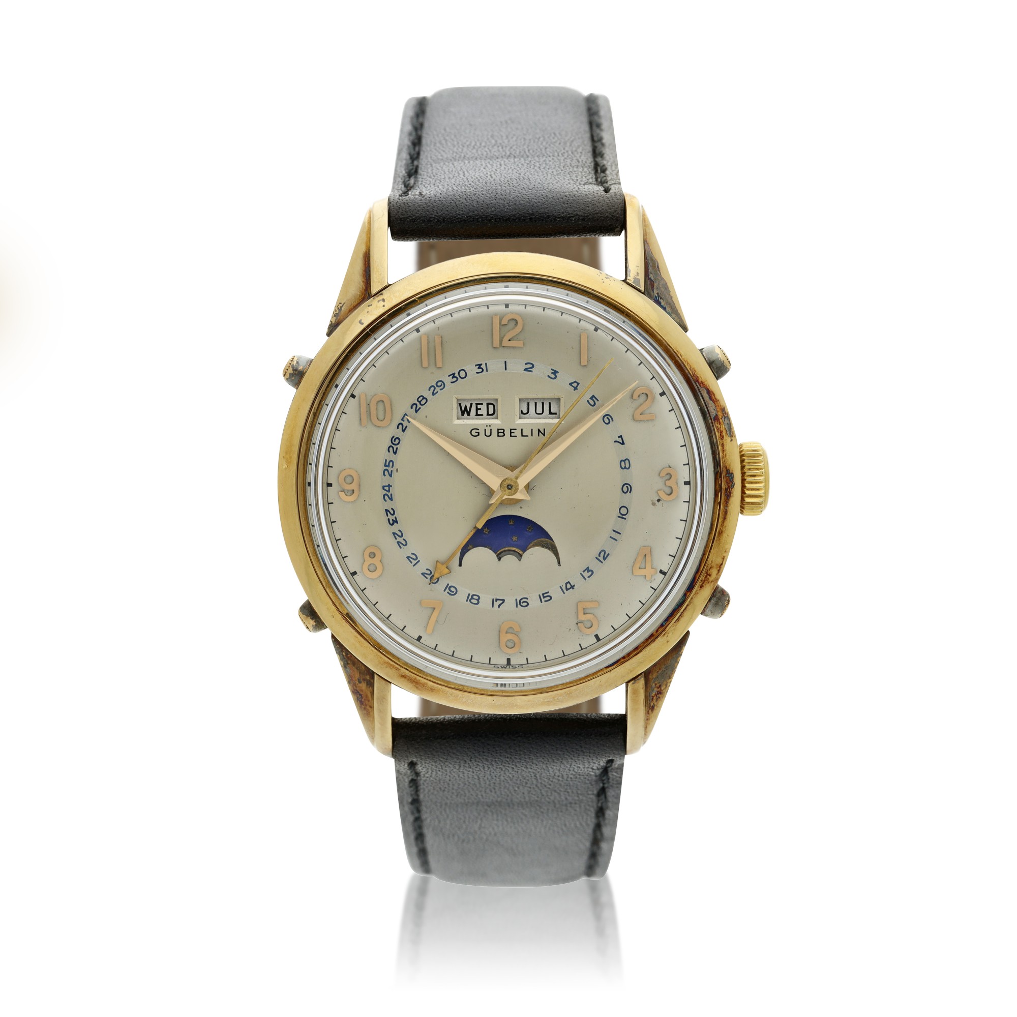 A yellow gold triple calendar wristwatch with moon phases, Circa 1970 ...