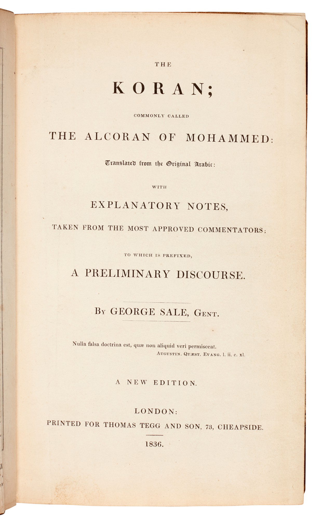 QUR'AN | Sale. The Koran, 1836 | Travel, Atlases, Maps & Natural ...