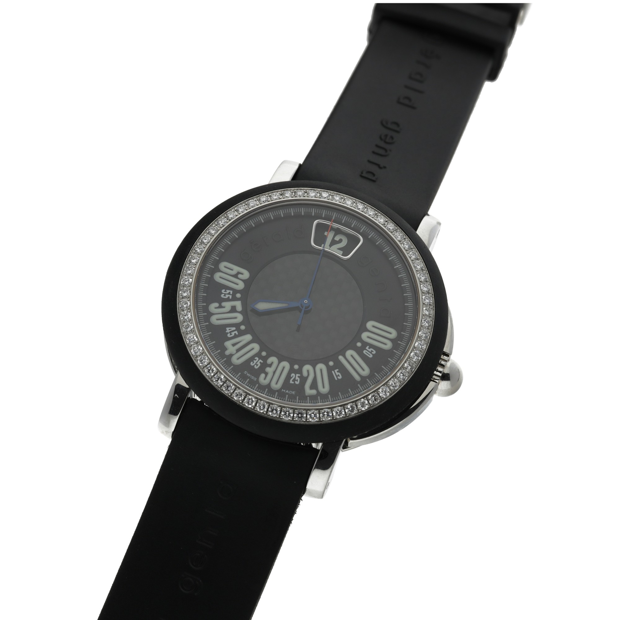 GÉRALD GENTA | REF G 3694 RETRO SPORT, A STAINLESS STEEL, RUBBER AND DIAMOND SET JUMP HOUR ...