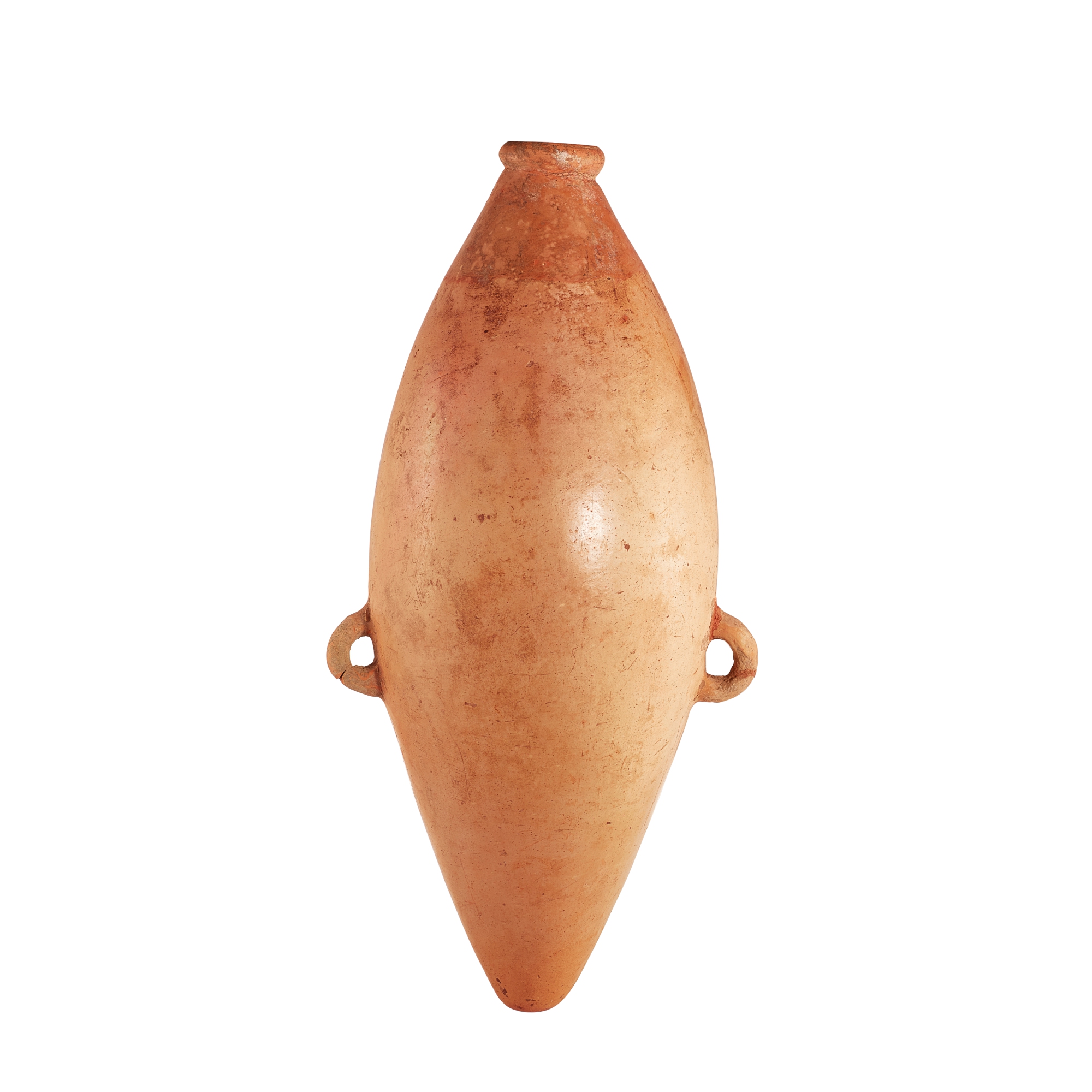 A large red pottery taper-end water flask, Yangshao culture, Banpo ...