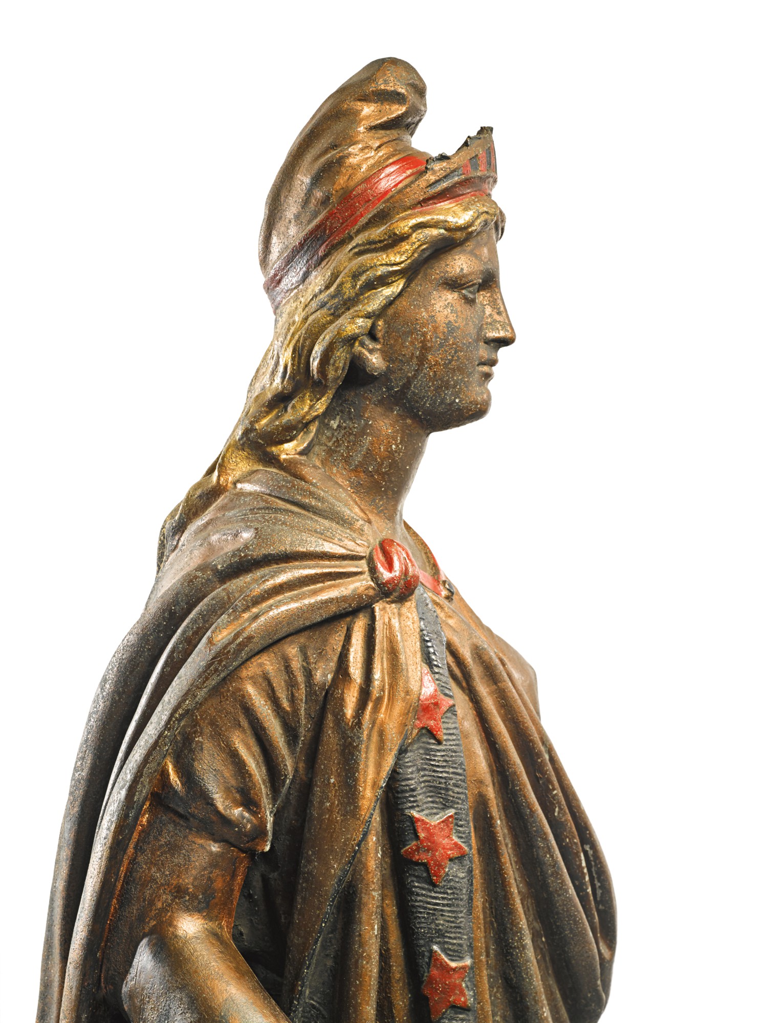 VERY FINE AND RARE CAST AND POLYCHROME PAINTED ZINC 'GODDESS OF LIBERTY ...