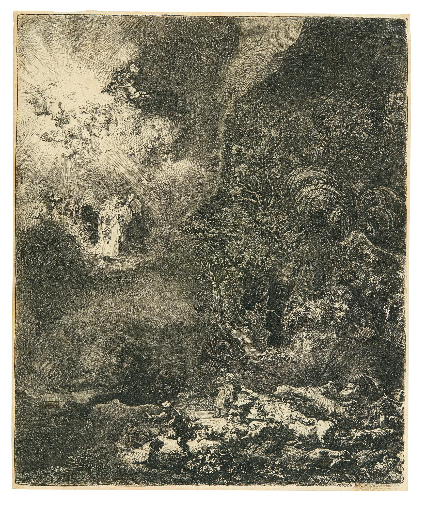 REMBRANDT HARMENSZ. VAN RIJN | THE ANGEL APPEARING TO THE SHEPHERDS (B ...