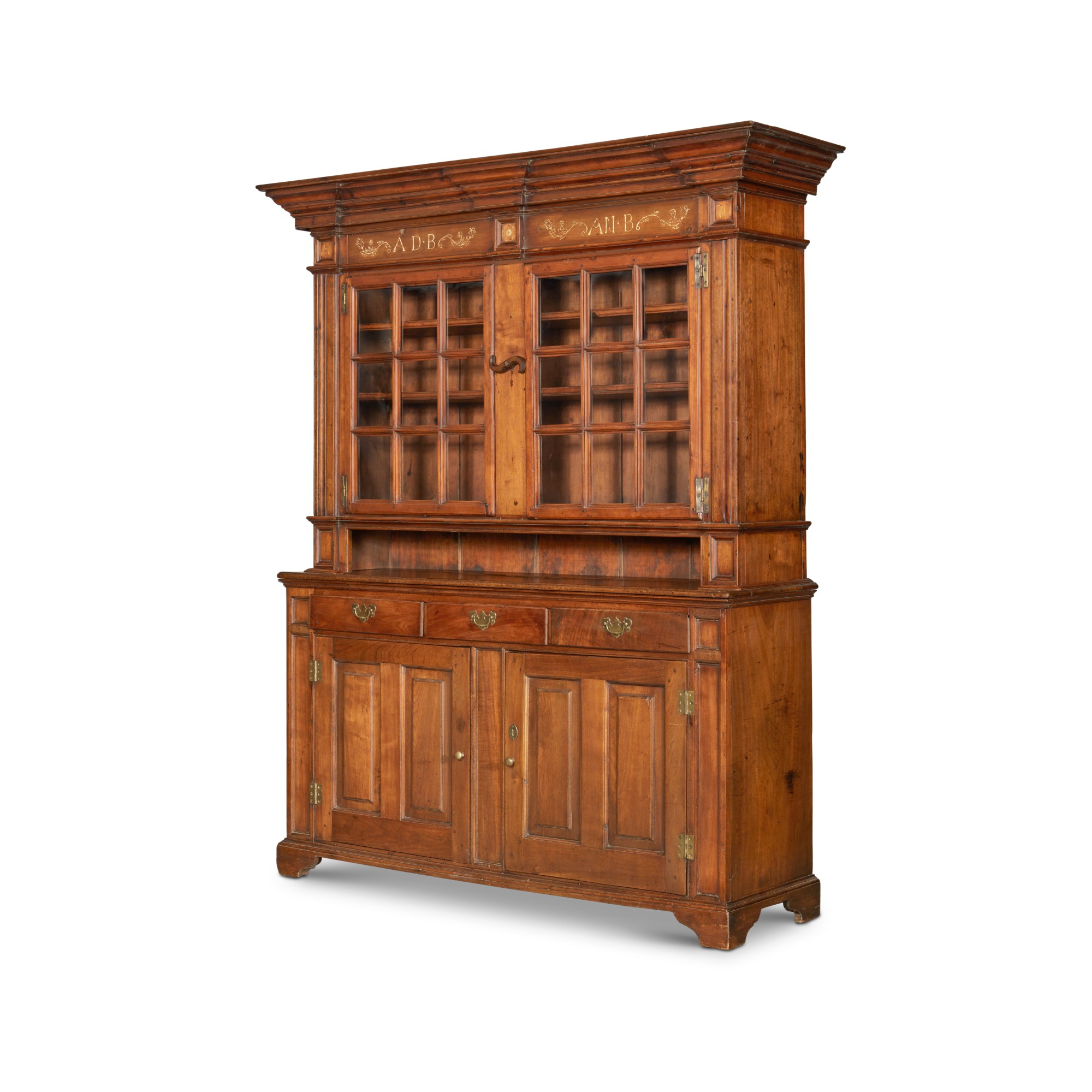 Very Fine and Rare Chippendale Sulfur-Inlaid Walnut Stepback Cupboard ...