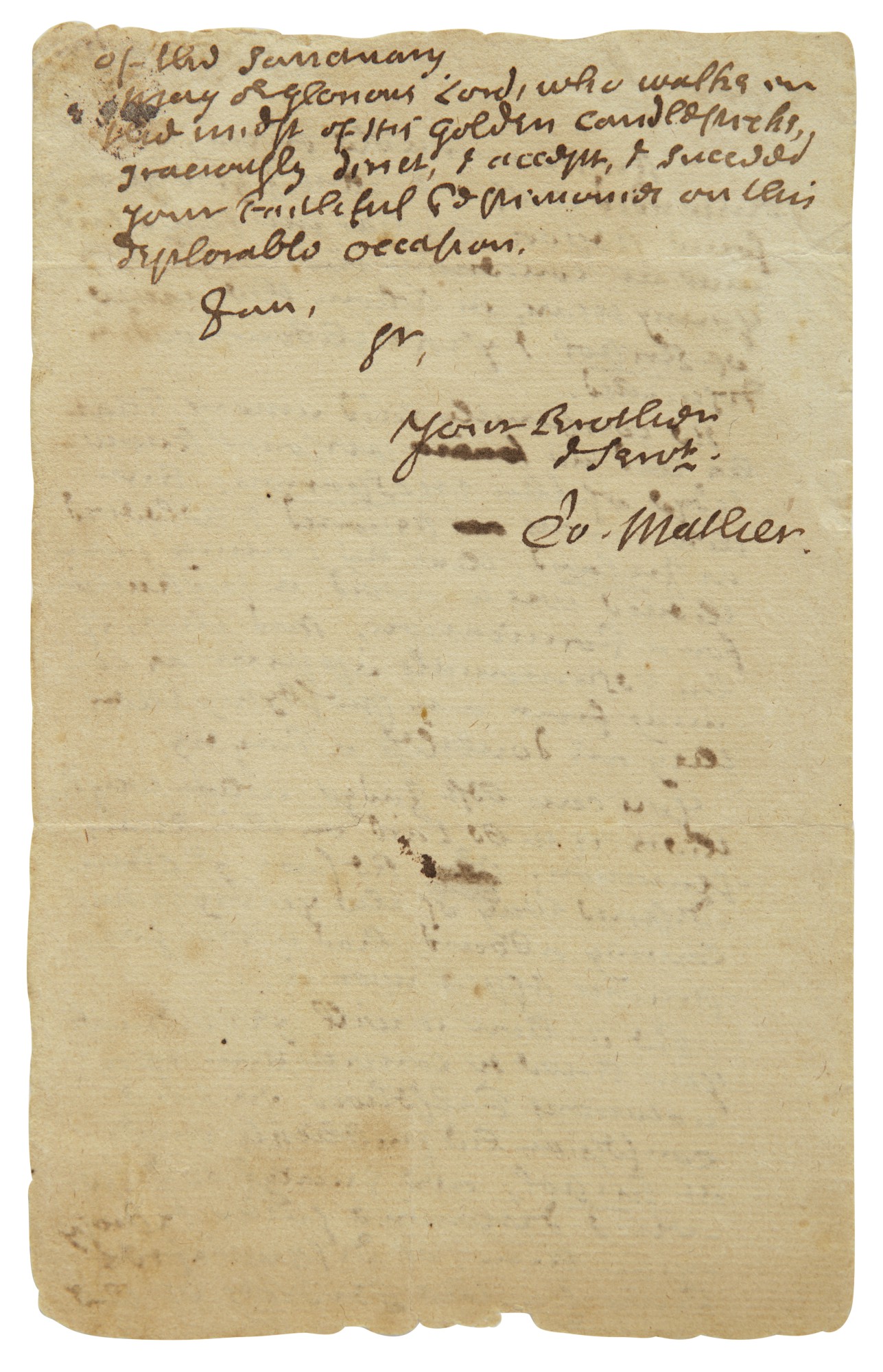 MATHER, COTTON | Autograph letter signed ("Co. Mather"), to the ...
