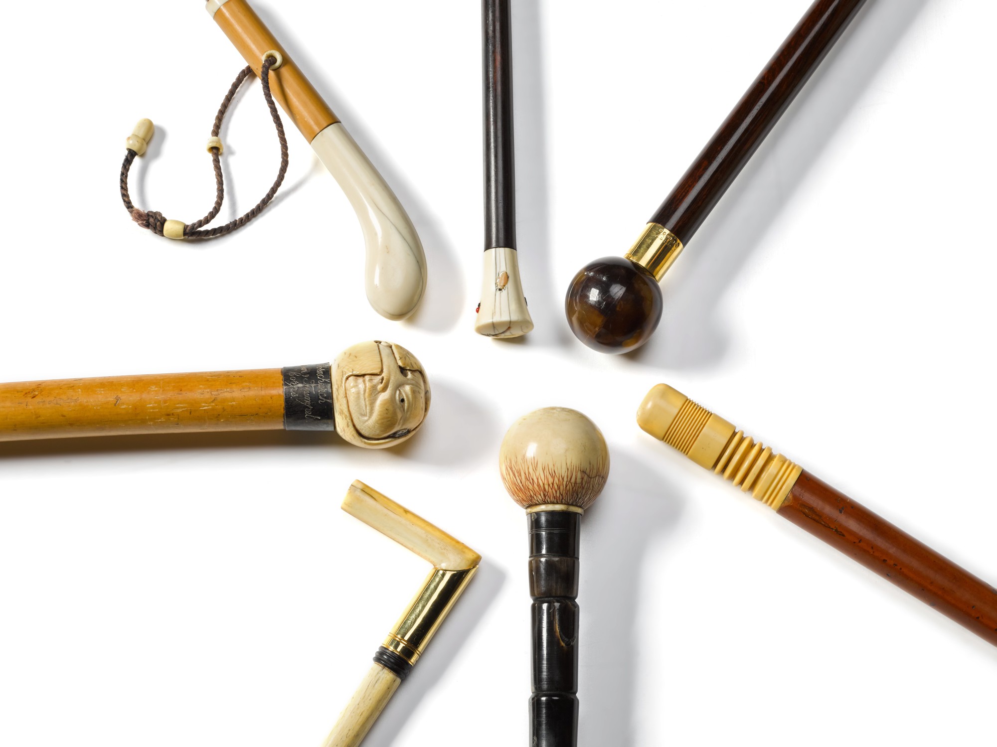 An interesting collection of seven walking canes, late 19th century ...