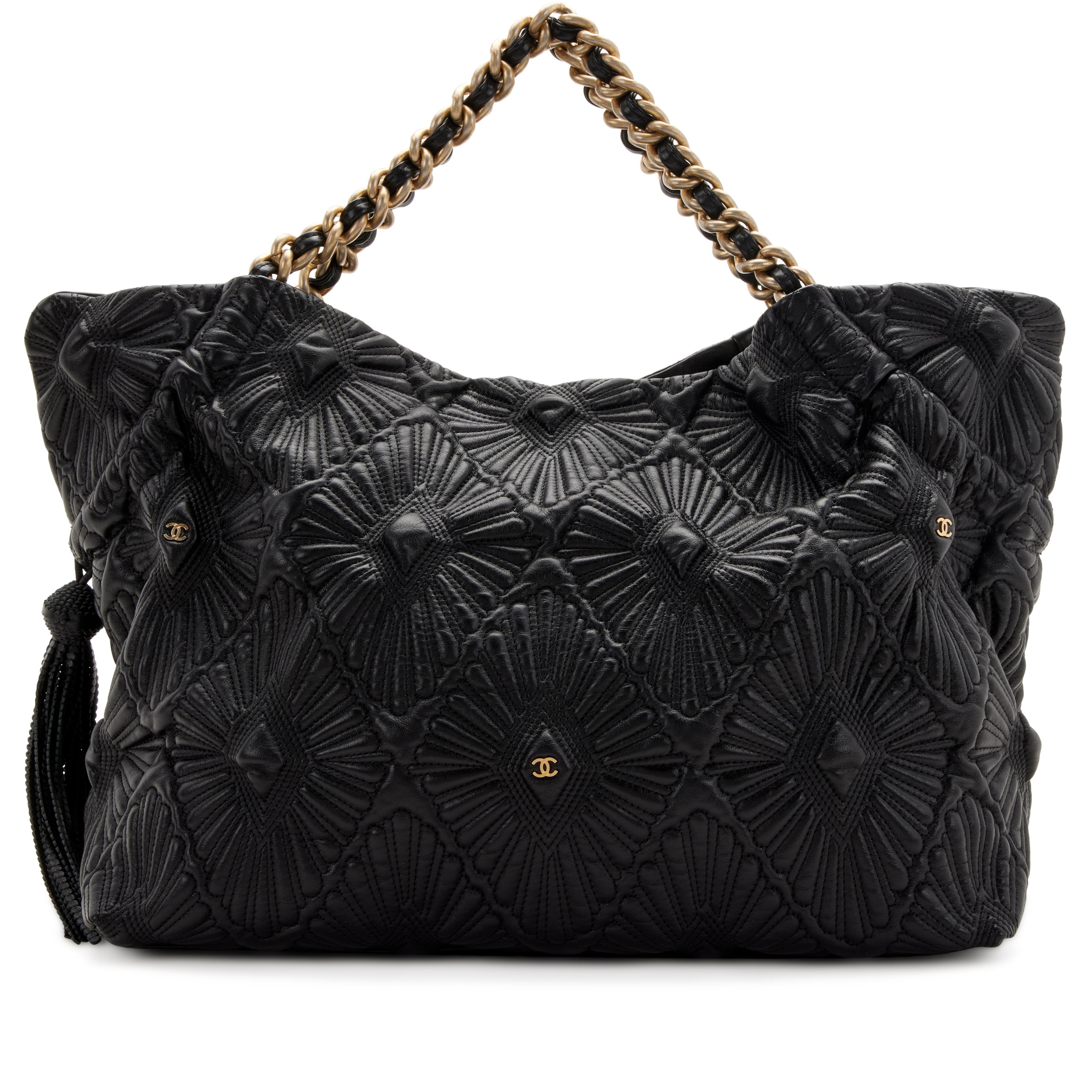 Chanel Vintage Black Calfskin Embroidered Ca D'Oro Tote Gold Hardware ...