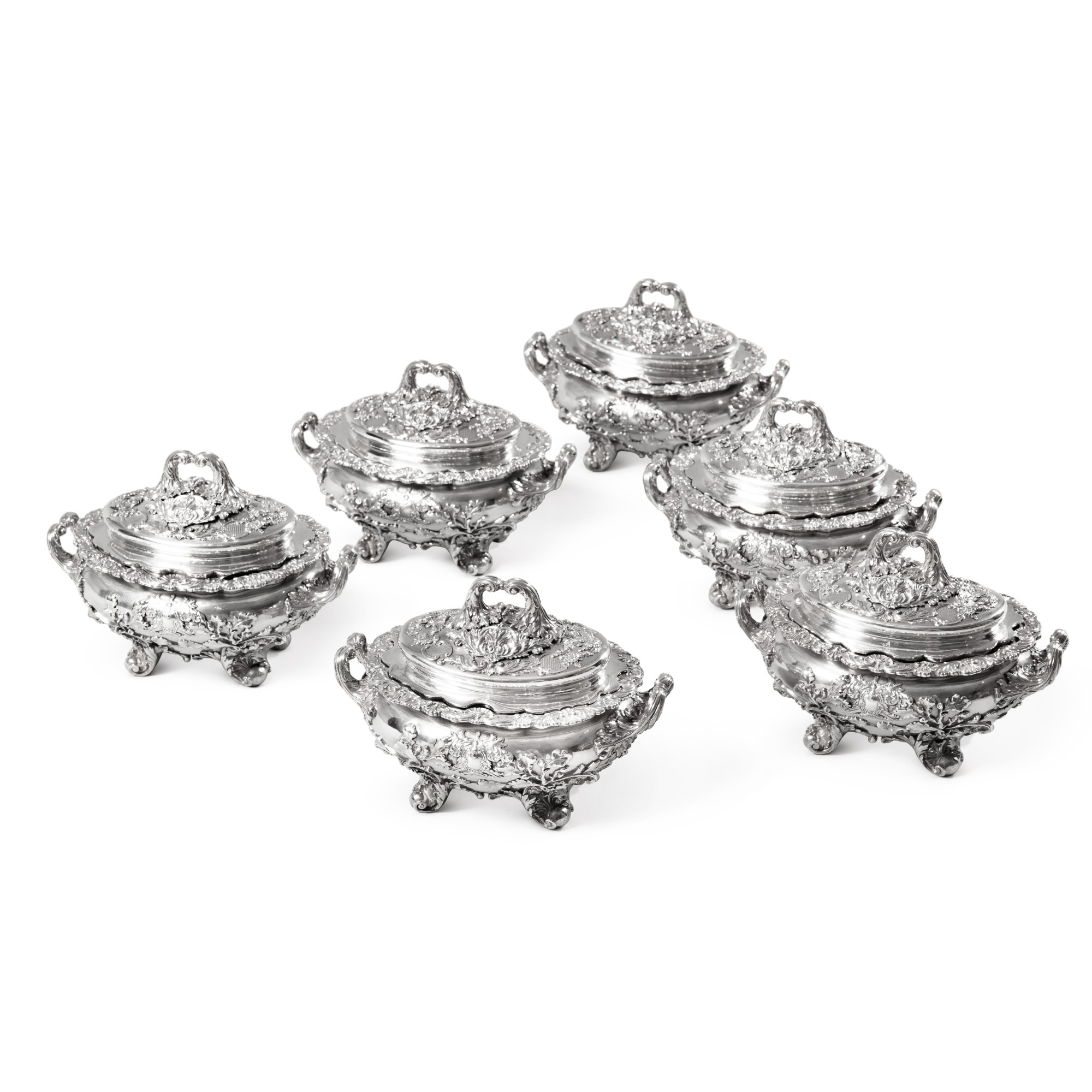 A set of six George III silver sauce-tureens from the Sutton Service ...