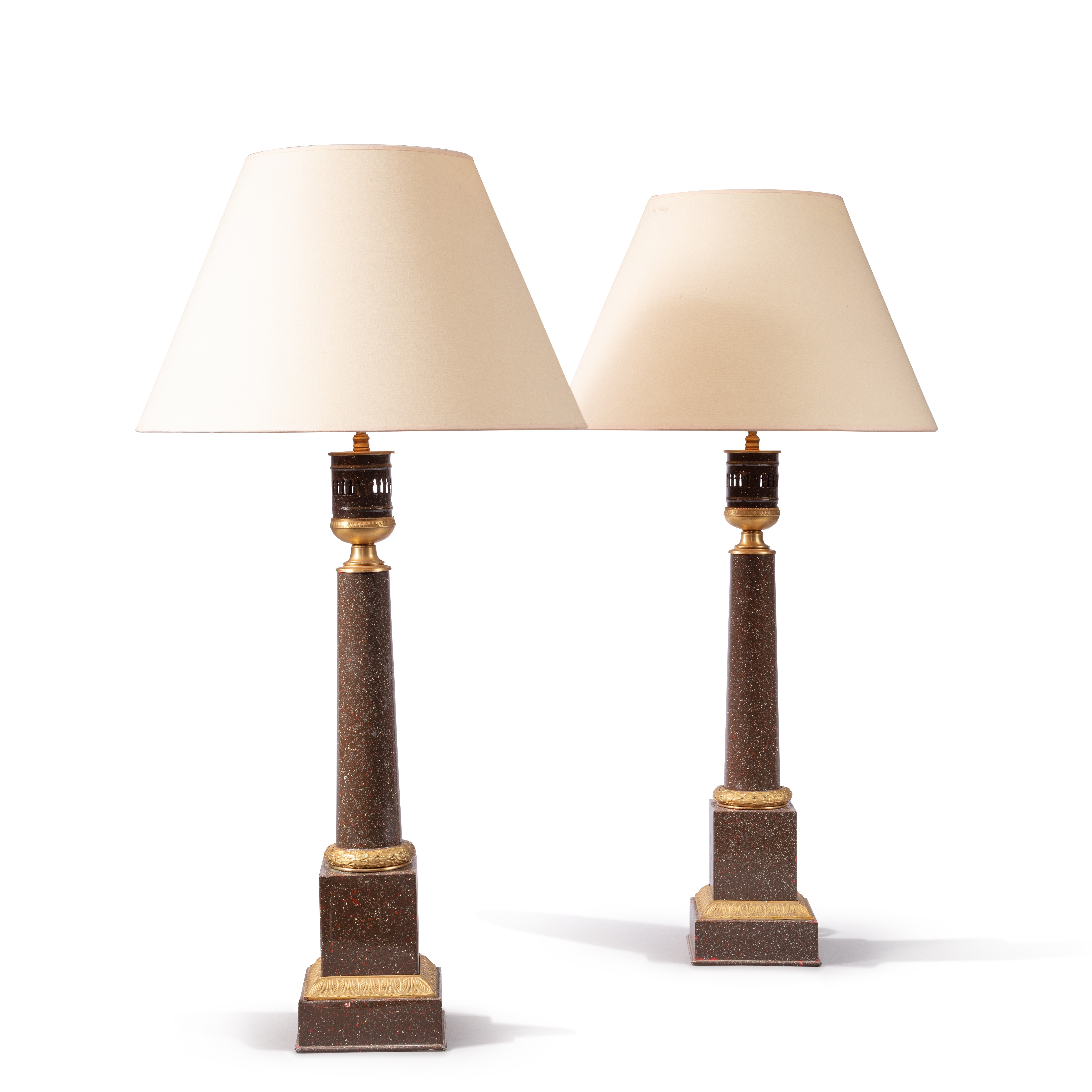 A pair of porphyry patinated tole lamp bases, late 19th century | Paire ...