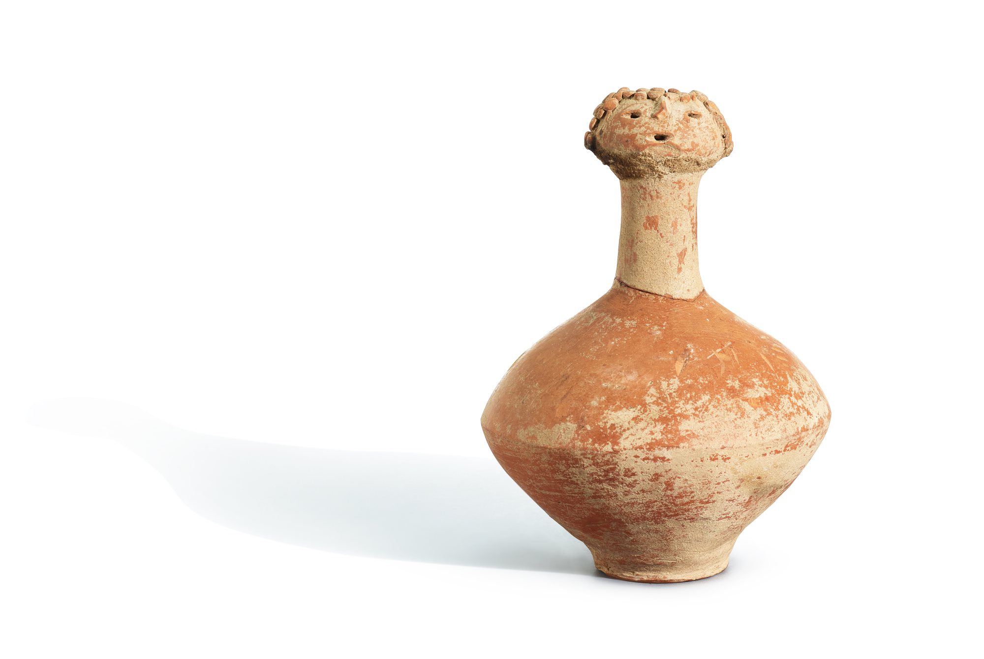 An extremely rare red pottery human-form bottle vase Yangshao culture ...