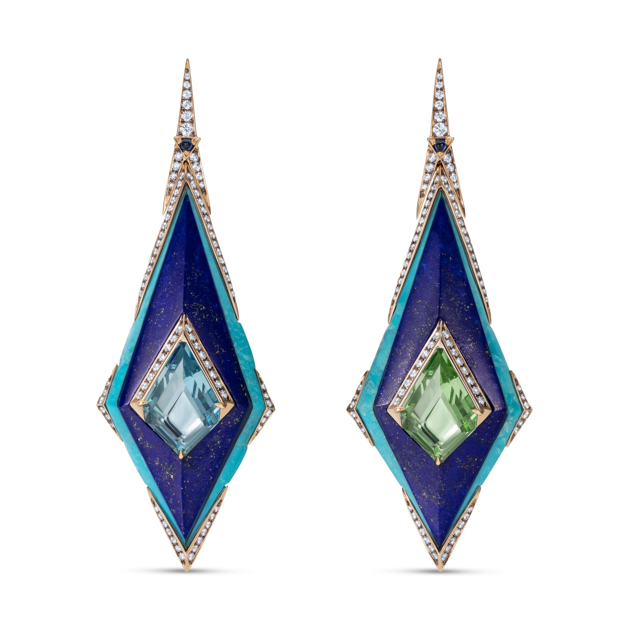 Pair of lapis lazuli, turquoise, beryl and diamond earrings | To Beirut ...