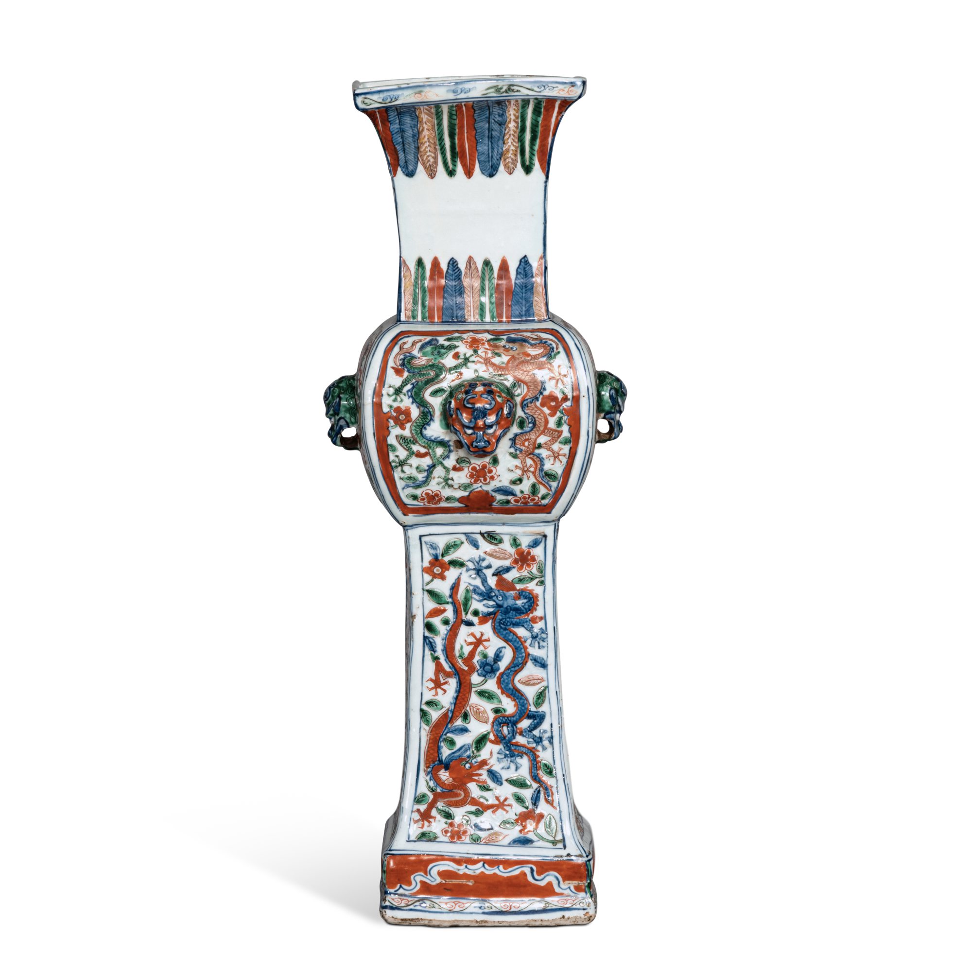 An extremely rare molded wucai 'dragon' zun-form vase, Mark and period ...