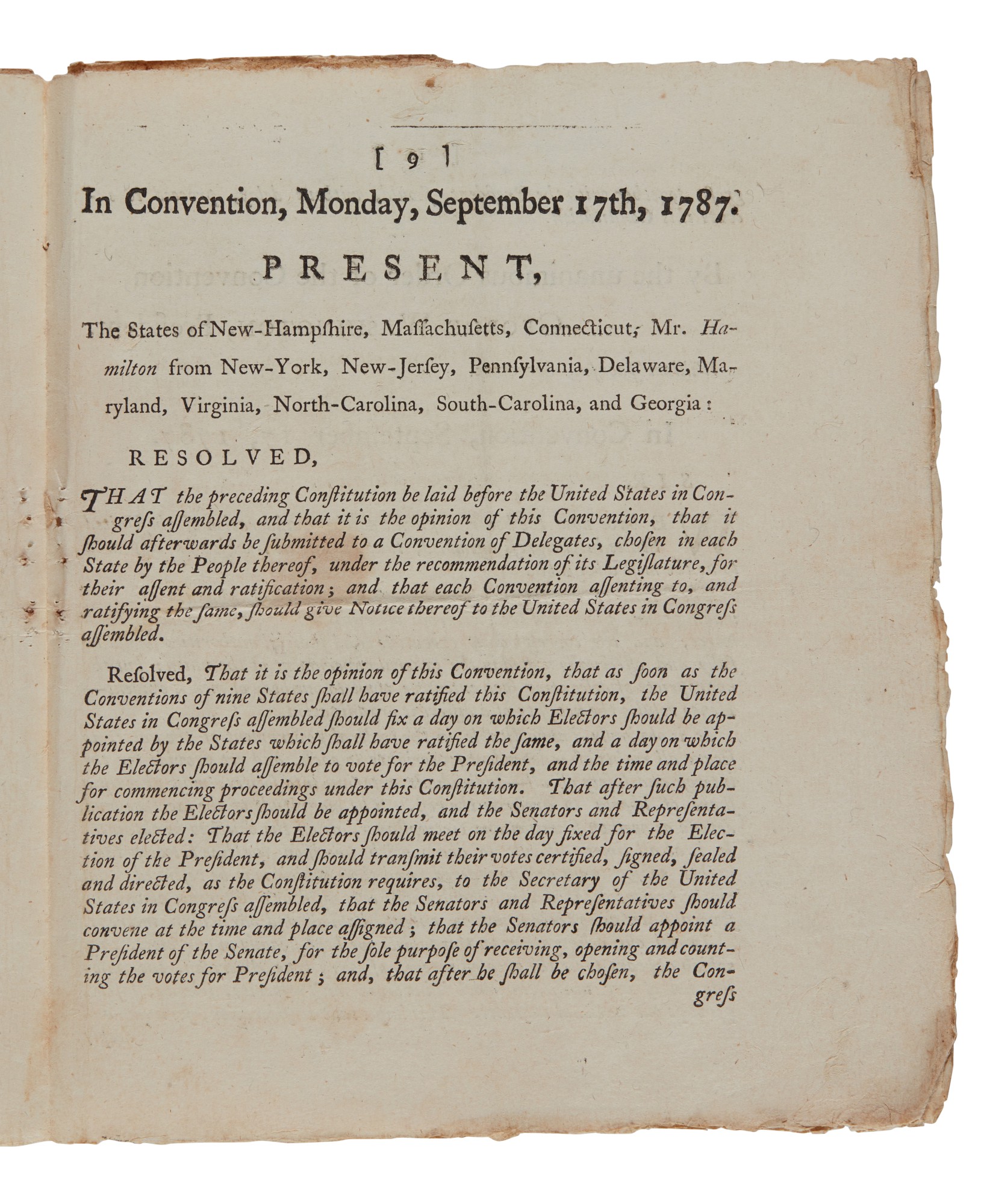 United States Constitution | The earliest surviving printing of the ...