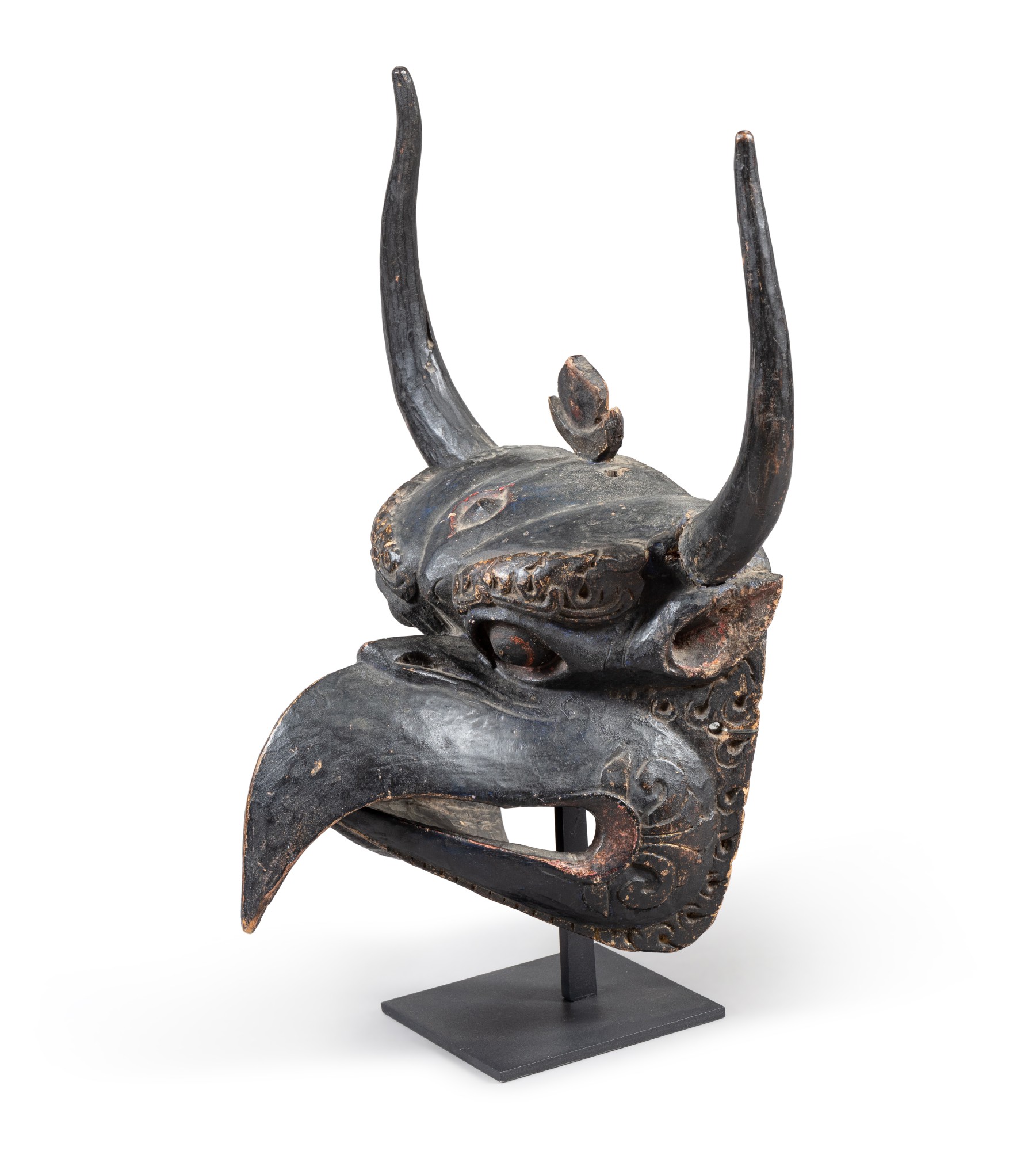 A carved and polychrome wood mask depicting Garuda Monpa or Sherdukpen ...