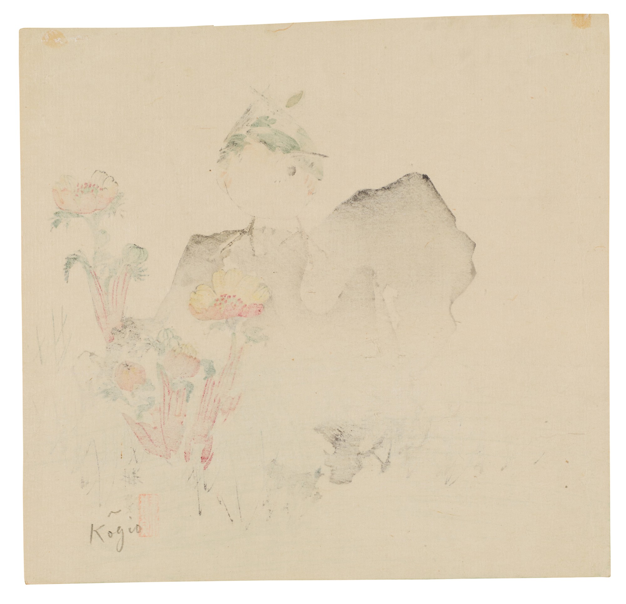 Tsukioka Kogyo (1869-1927) Three kacho-ga woodblock prints, Meiji ...