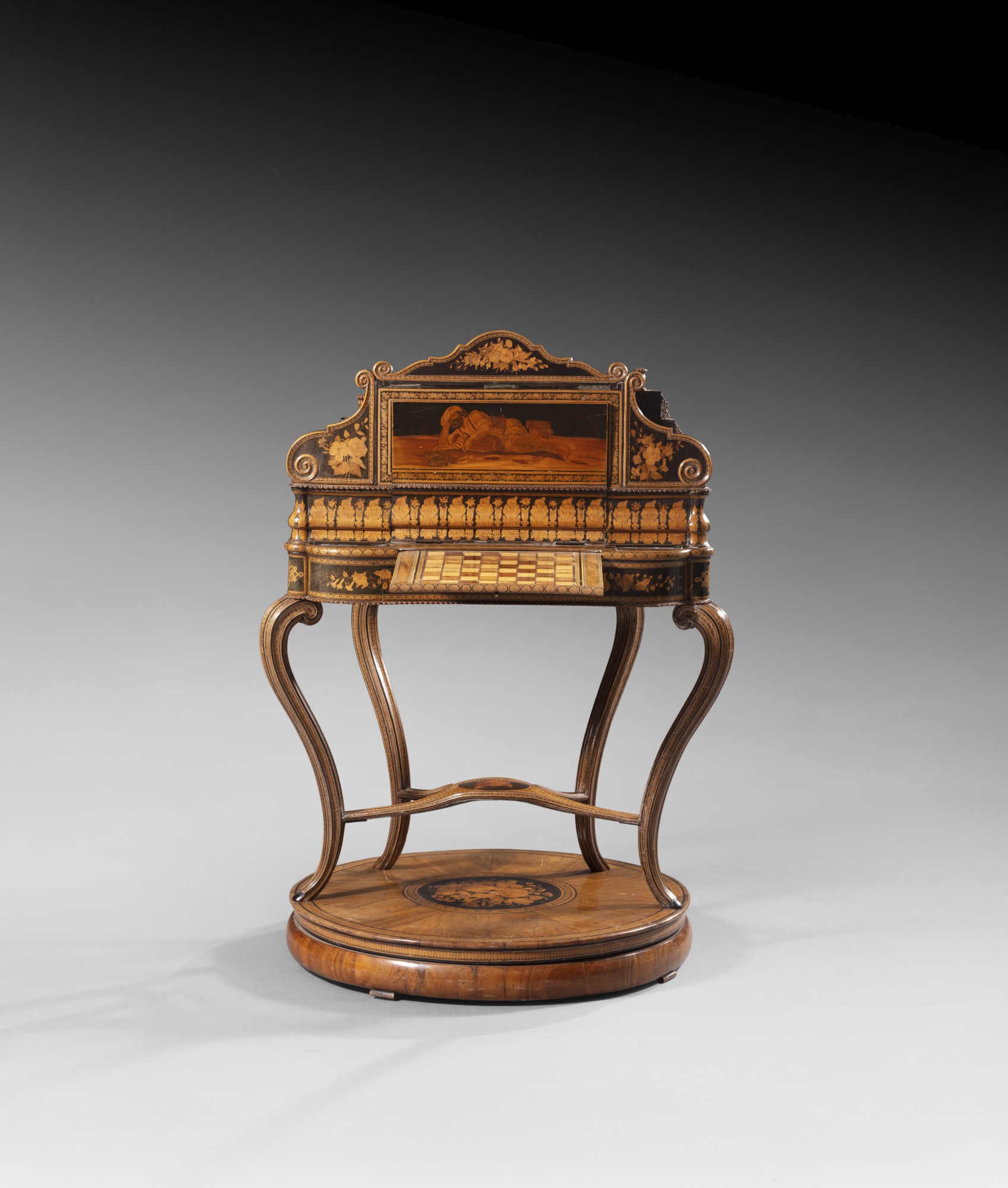 A rare marquetry desk with multiple combinations, signed Joseph ...