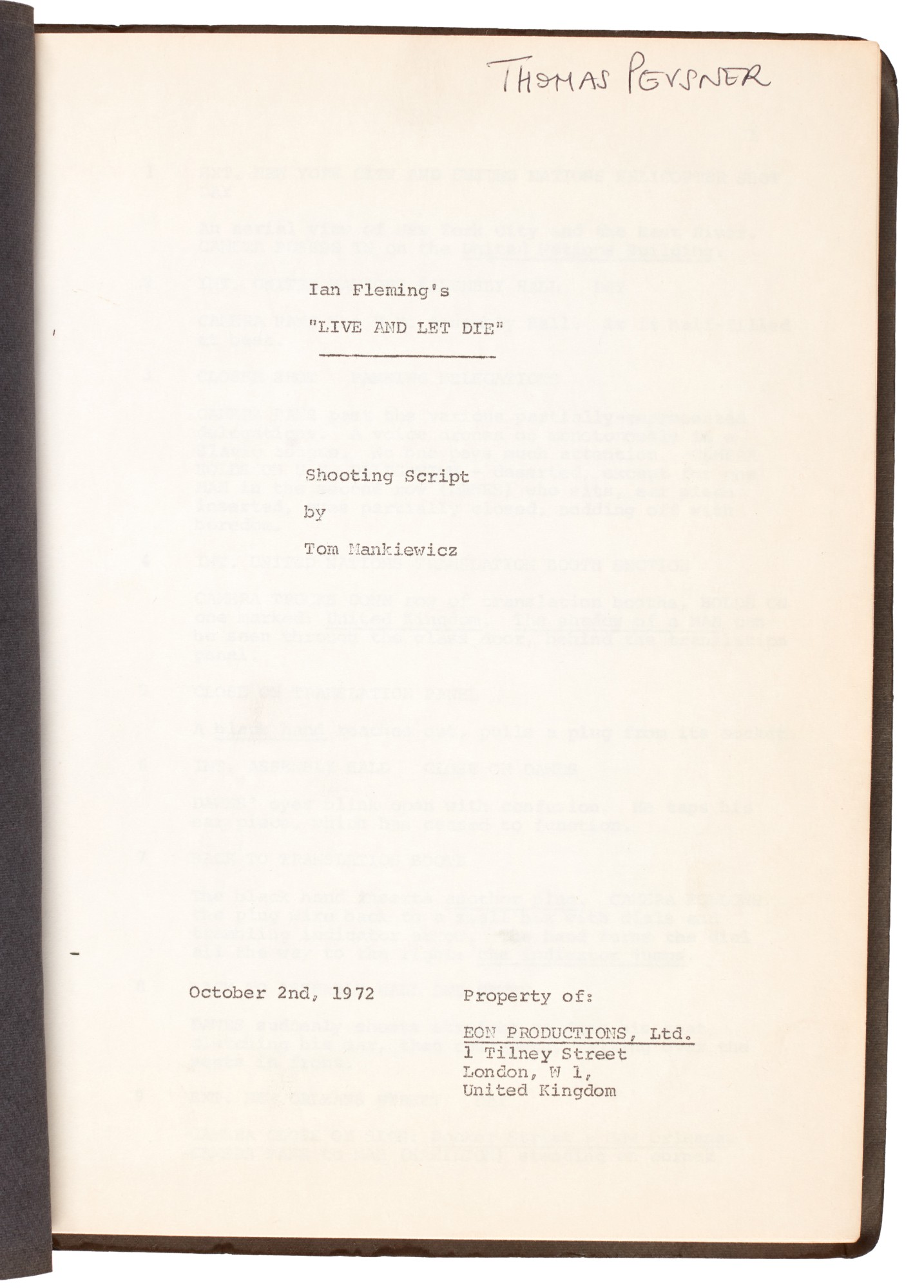 Tom Mankiewicz | Live and Let Die, shooting script, 1972, signed by ...