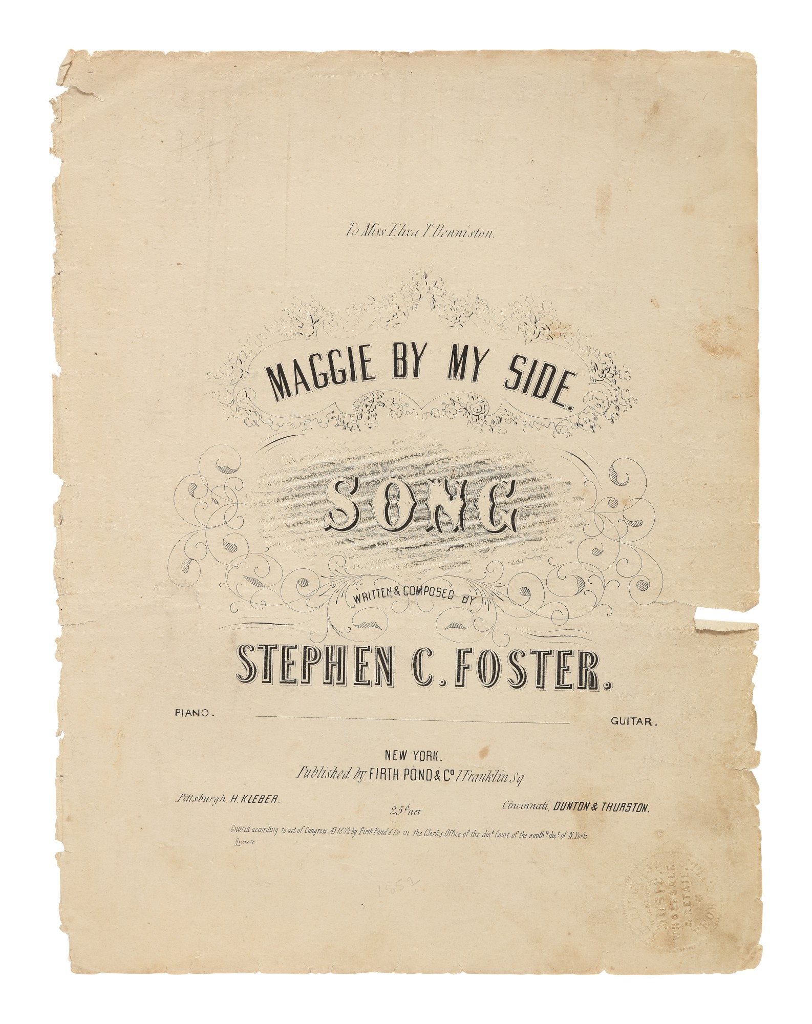 Foster, Stephen C. | Autograph music manuscript signed ("S. C. Foster ...