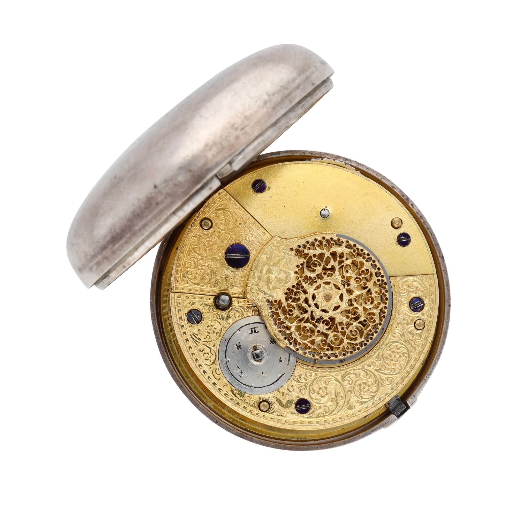 A Swiss calendar verge watch with polychrome enamel painted dial ...