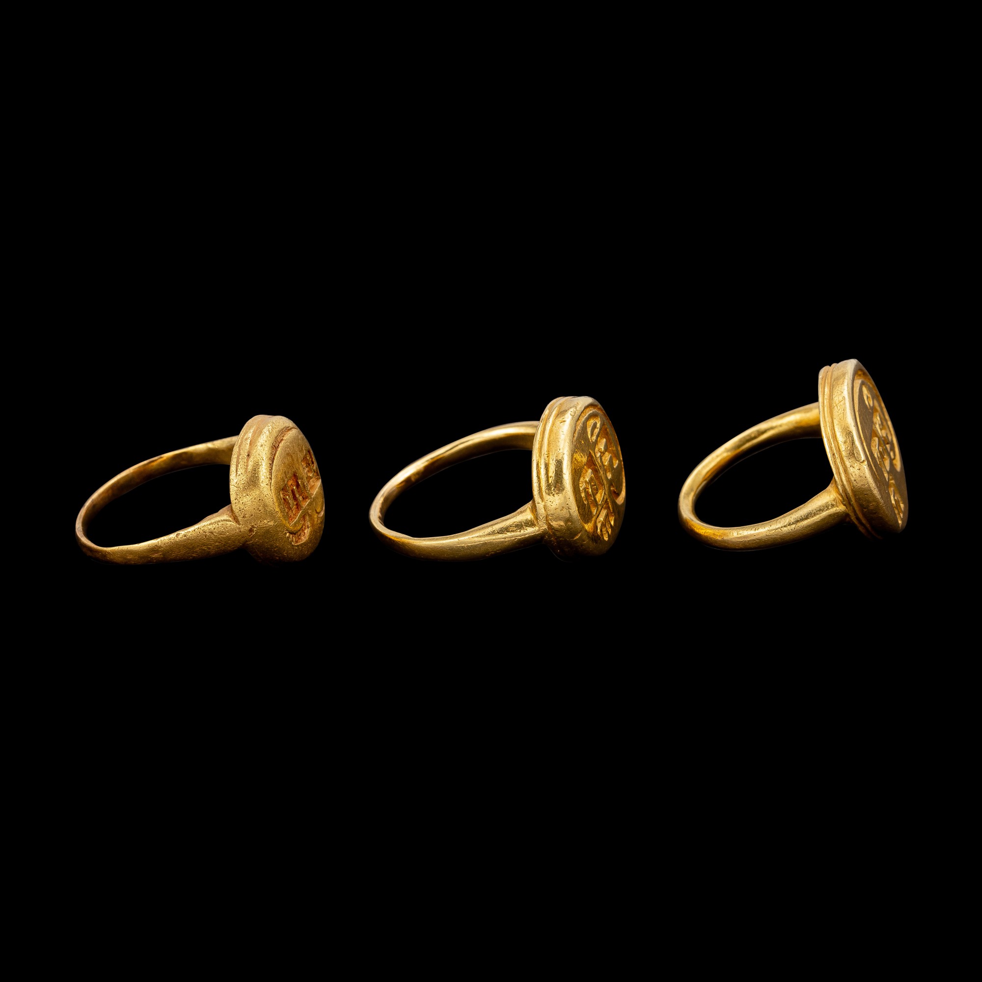 Three inscribed gold seal rings From Rabuk, Purbalingga, Central Java ...