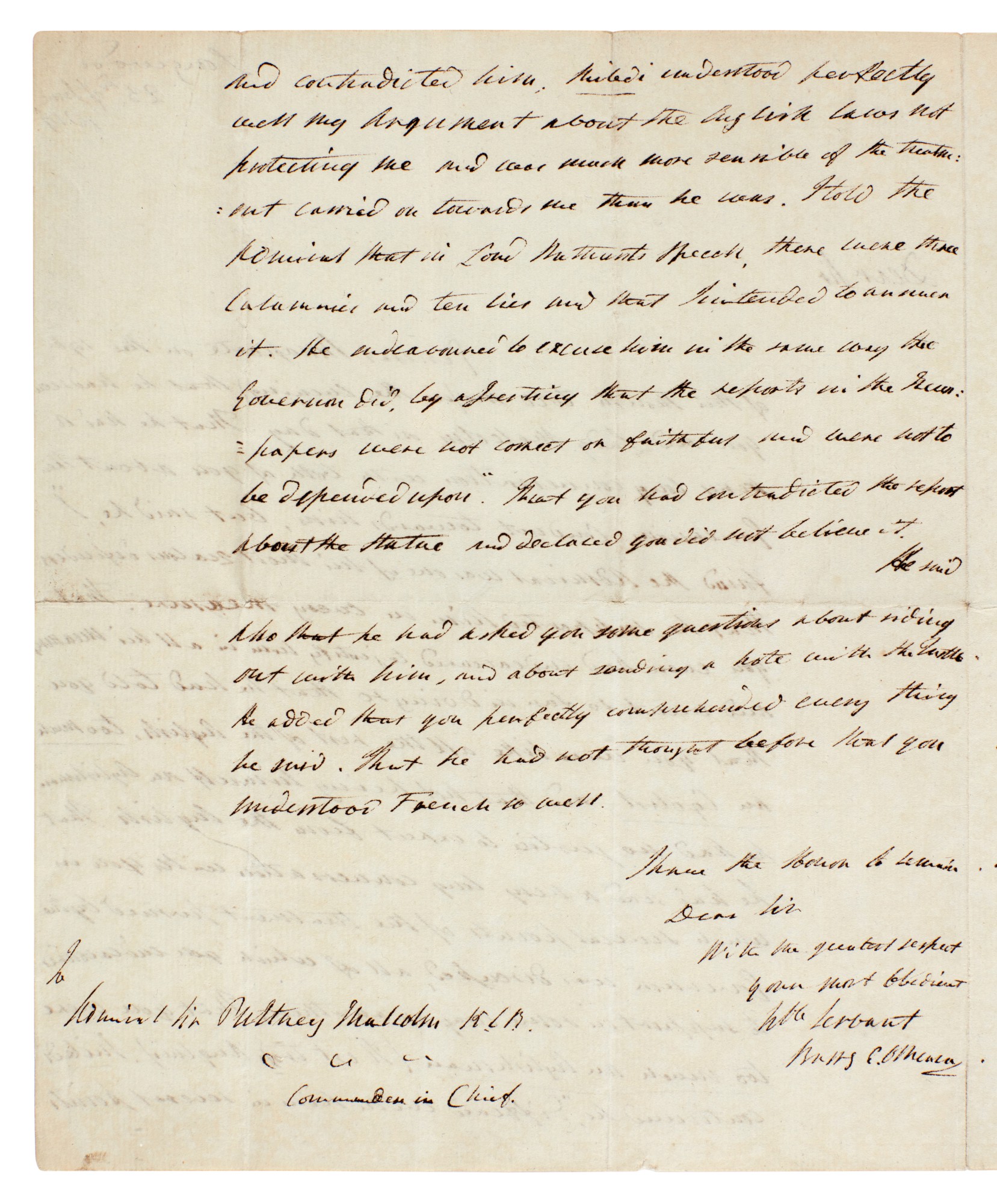 Napoleon--Dr Barry O'Meara | Autograph letter signed, reporting ...