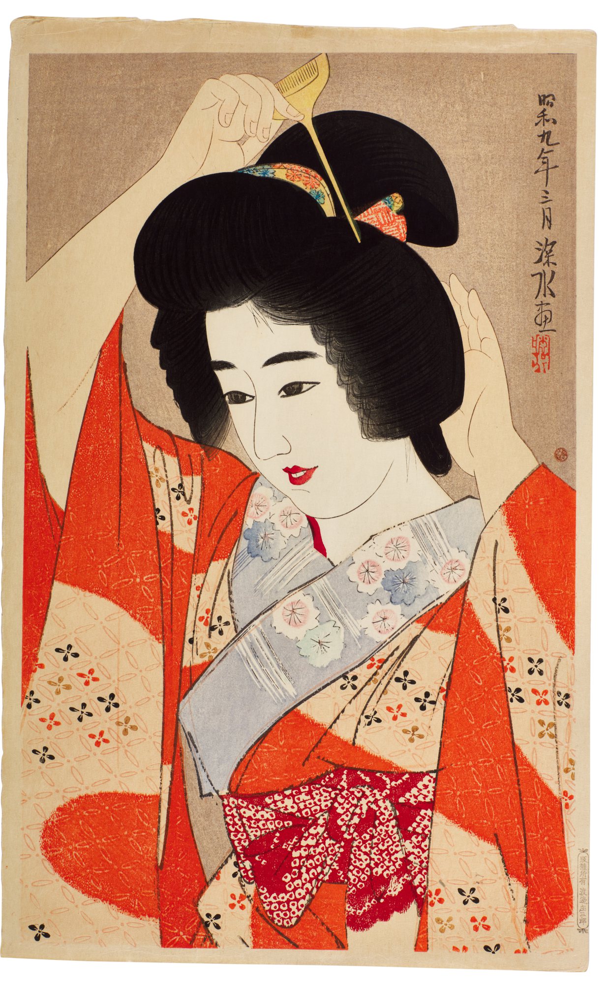 Ito Shinsui (1898-1972) | Dressing her hair | Showa period, 20th ...