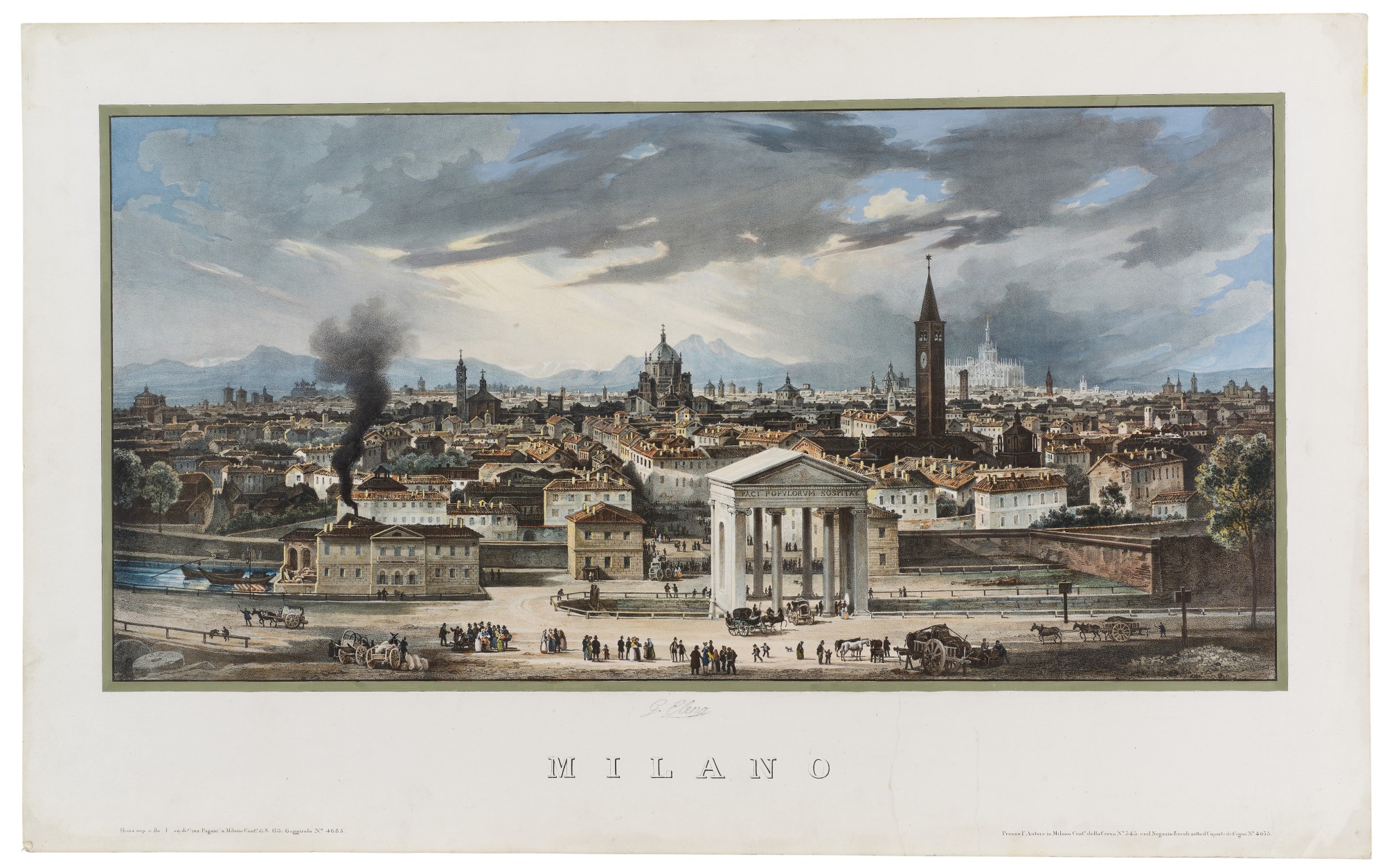 Giuseppe Elena, Milano [Veduta presa da Porta Ticinese], litografia ...