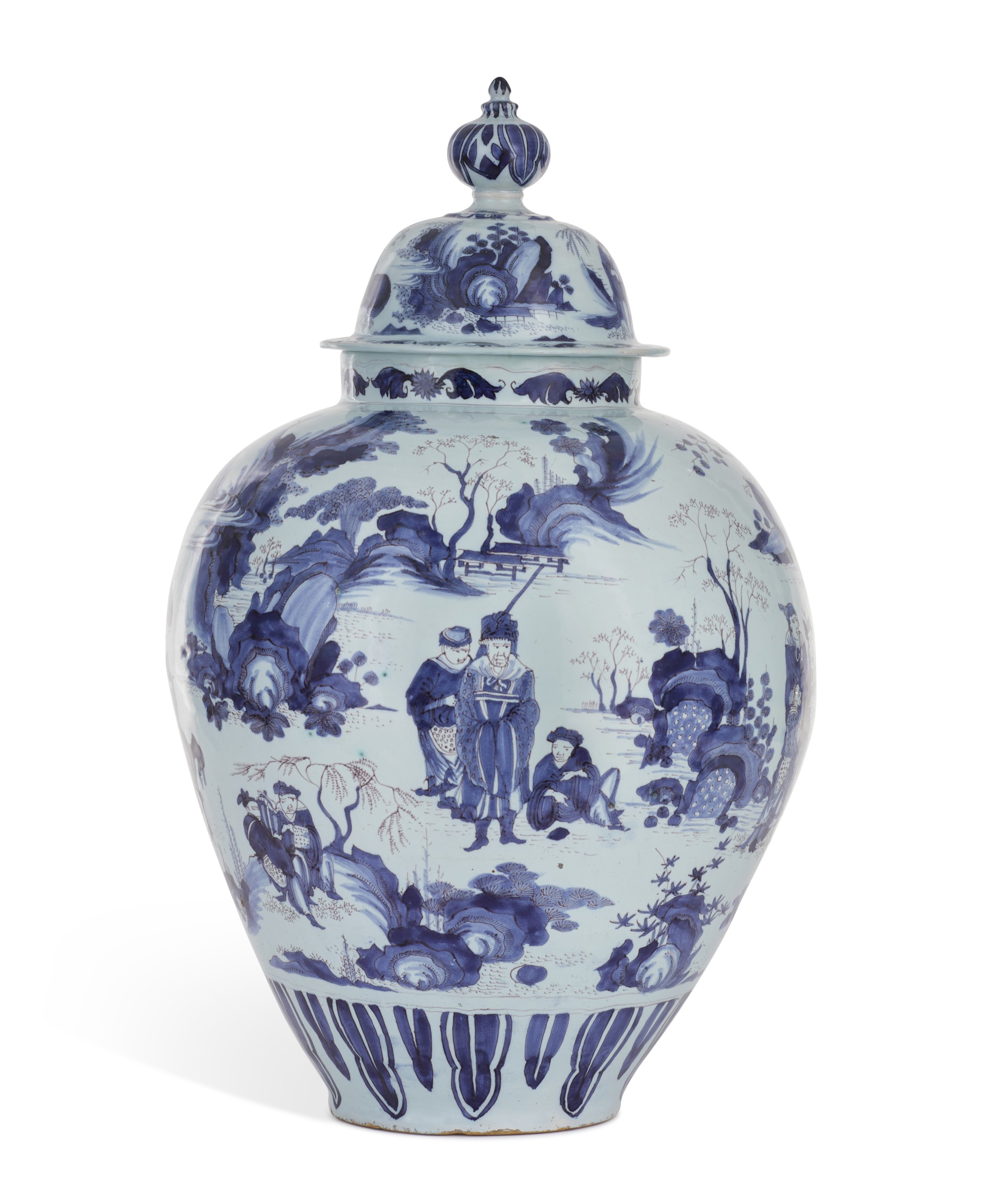 A LARGE DELFTWARE CHINOISERIE BALUSTER VASE AND COVER, CIRCA 1685 ...
