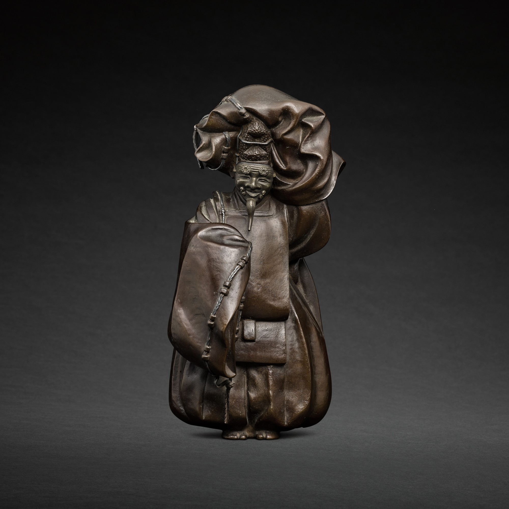 A fine bronze and shibuichi model of a manzai dancer | Signed Jo'un ...