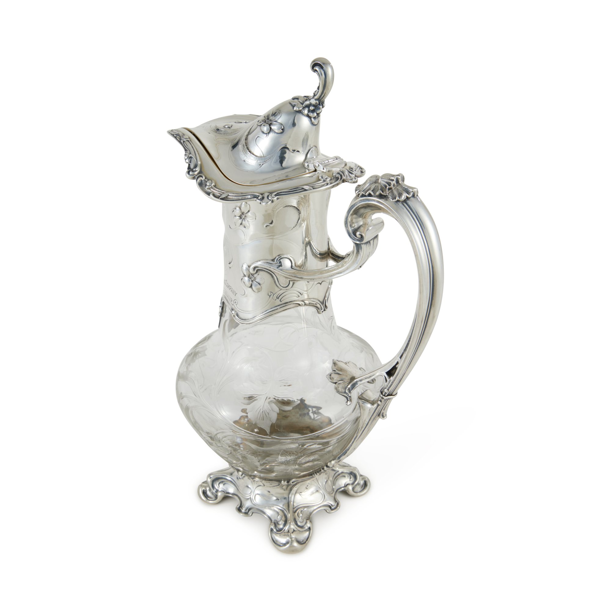 An American Silver Mounted Cut and Etched Glass "Art Nouveau" Claret ...
