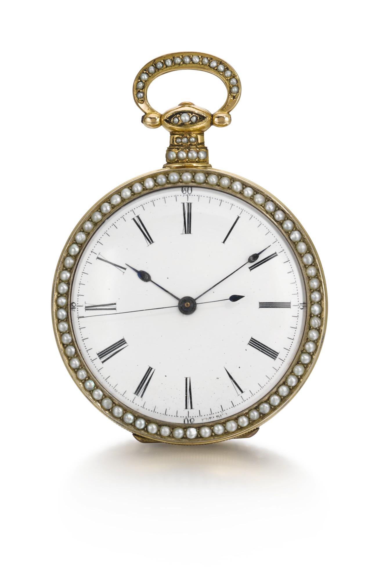 A SILVER-GILT, POLYCHROME ENAMEL AND PEARL-SET CENTRE SECONDS DUPLEX ...