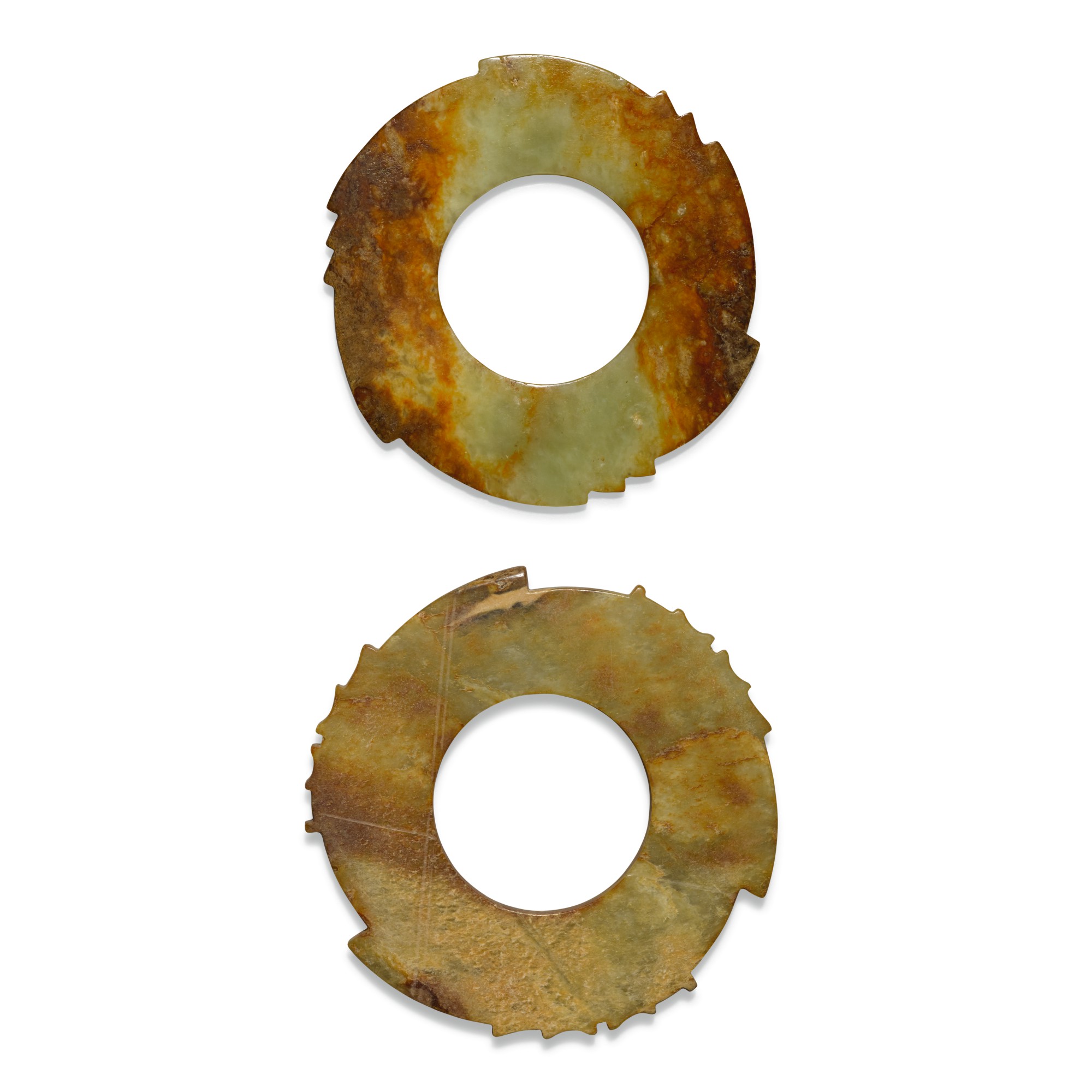 TWO JADE DISCS, XUANJI, LATE NEOLITHIC PERIOD - SHANG DYNASTY ...