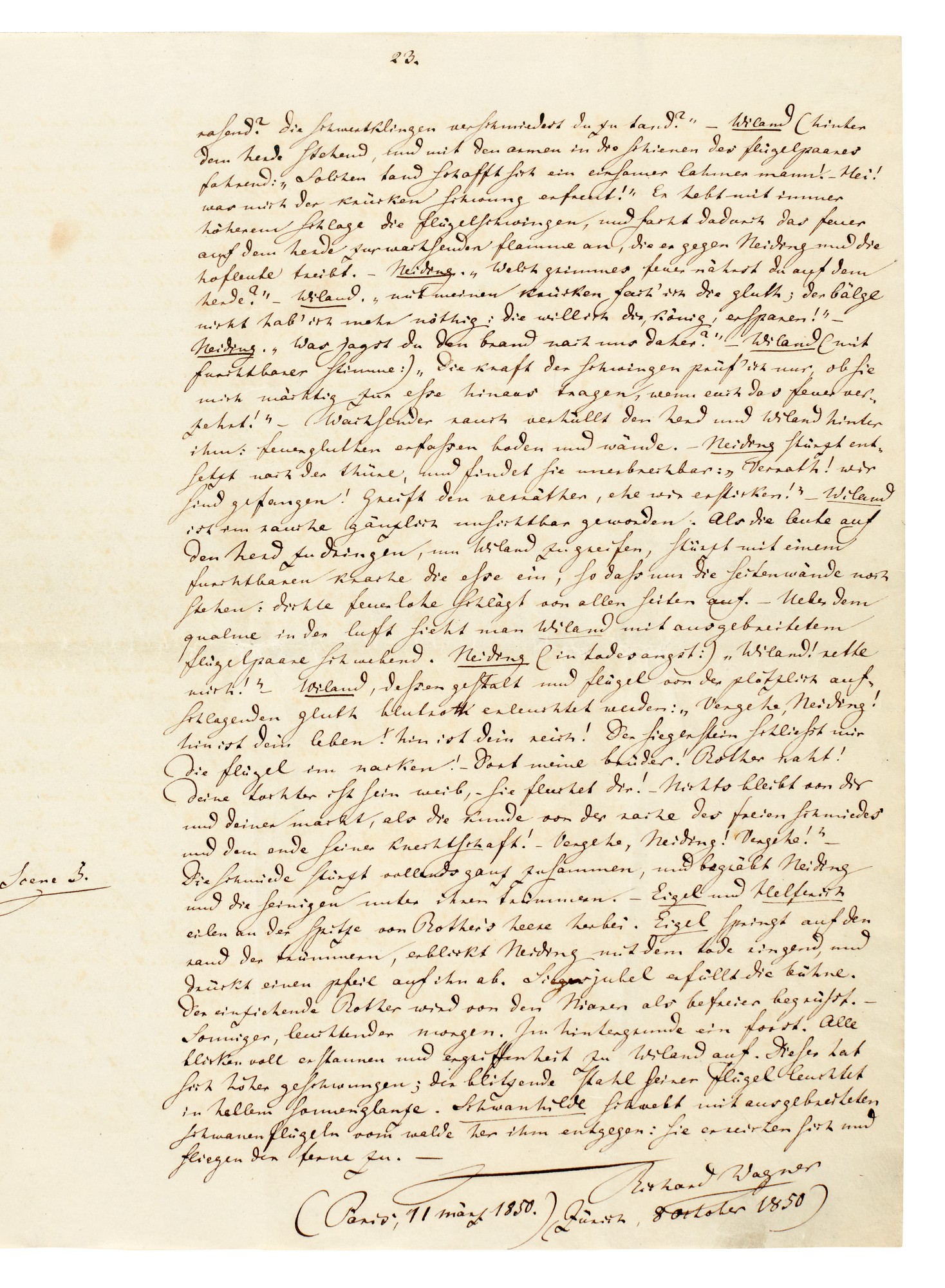 R. Wagner. Autograph manuscript prose draft for "Wieland der Schmied ...