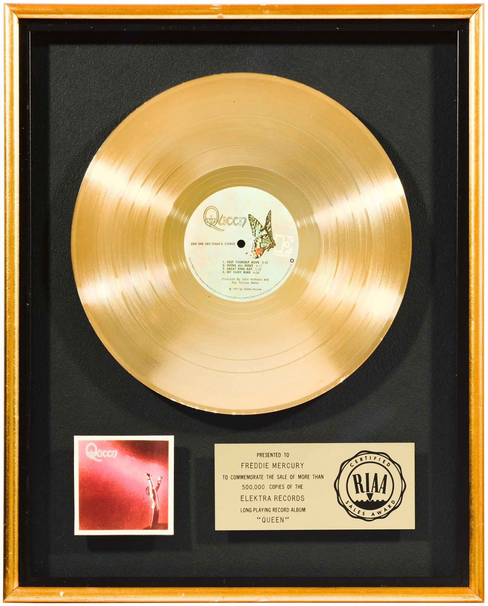 Queen – Freddie Mercury’s RIAA Sales Award For ‘Queen’, 1973, An RIAA ...