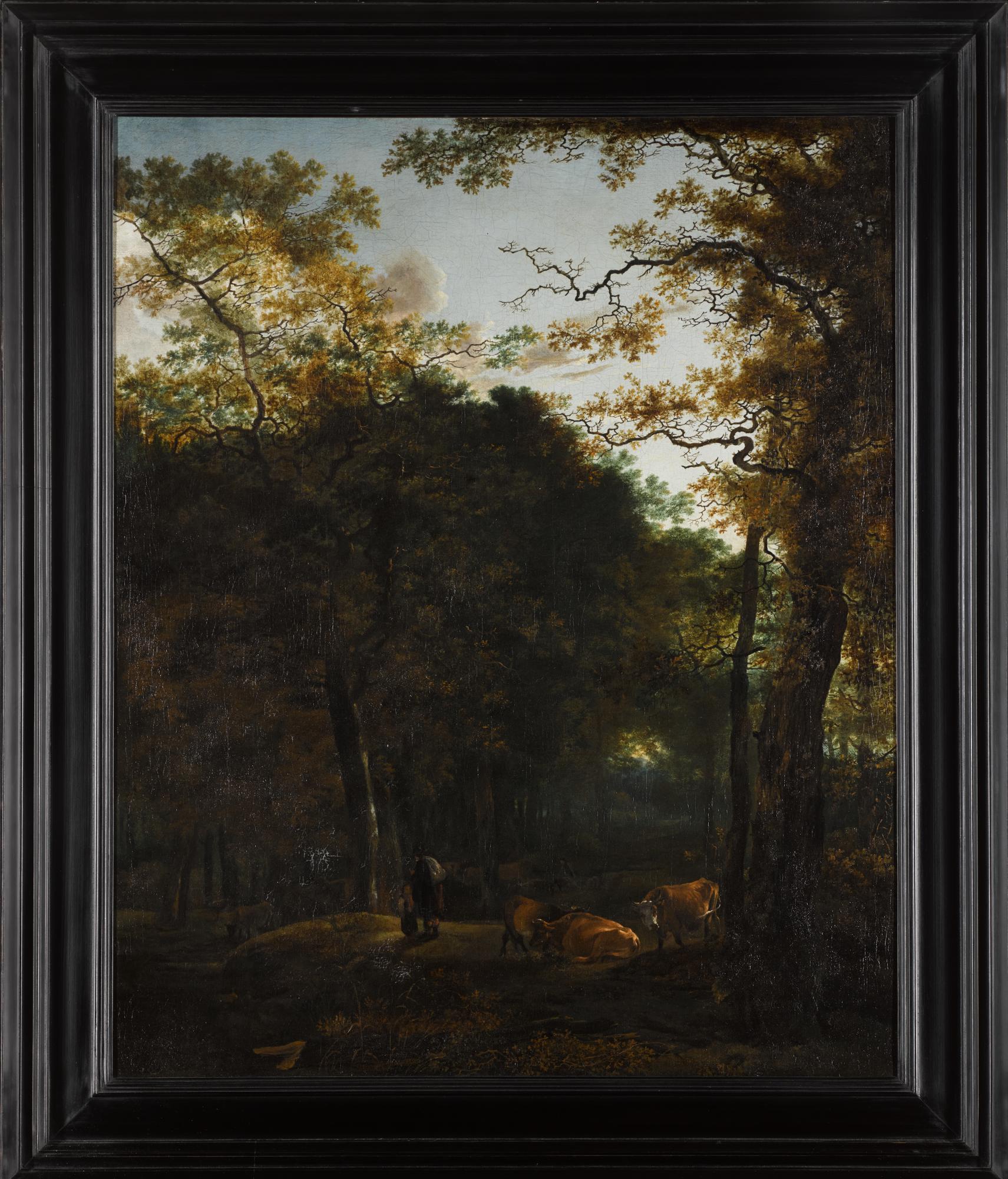 ADAM PYNACKER | A landscape with cattle and figures in a woodland ...