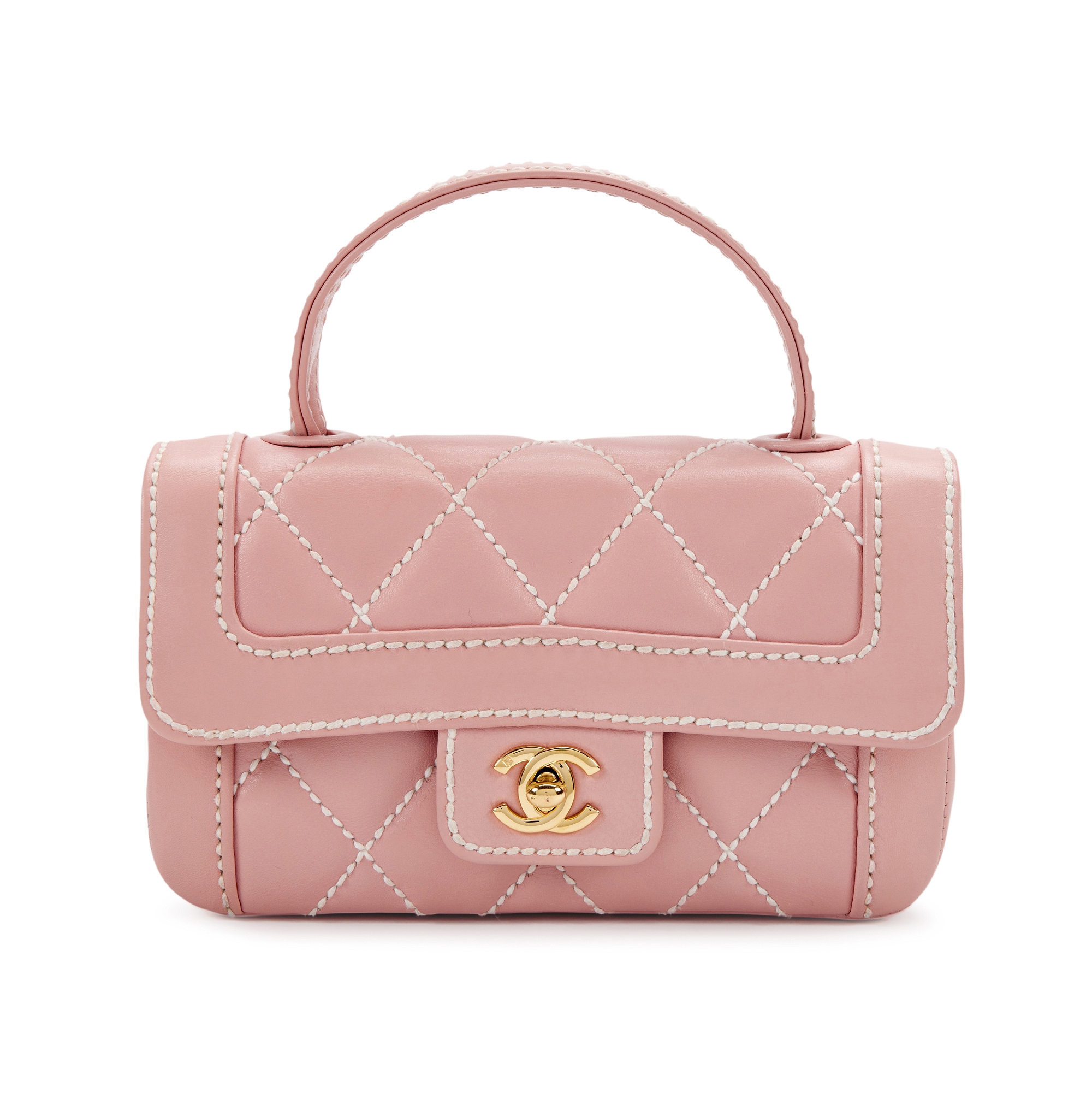 Chanel Pink Wild Stitch Quilted Calfskin Mini Surpique Top-Handle Flap ...