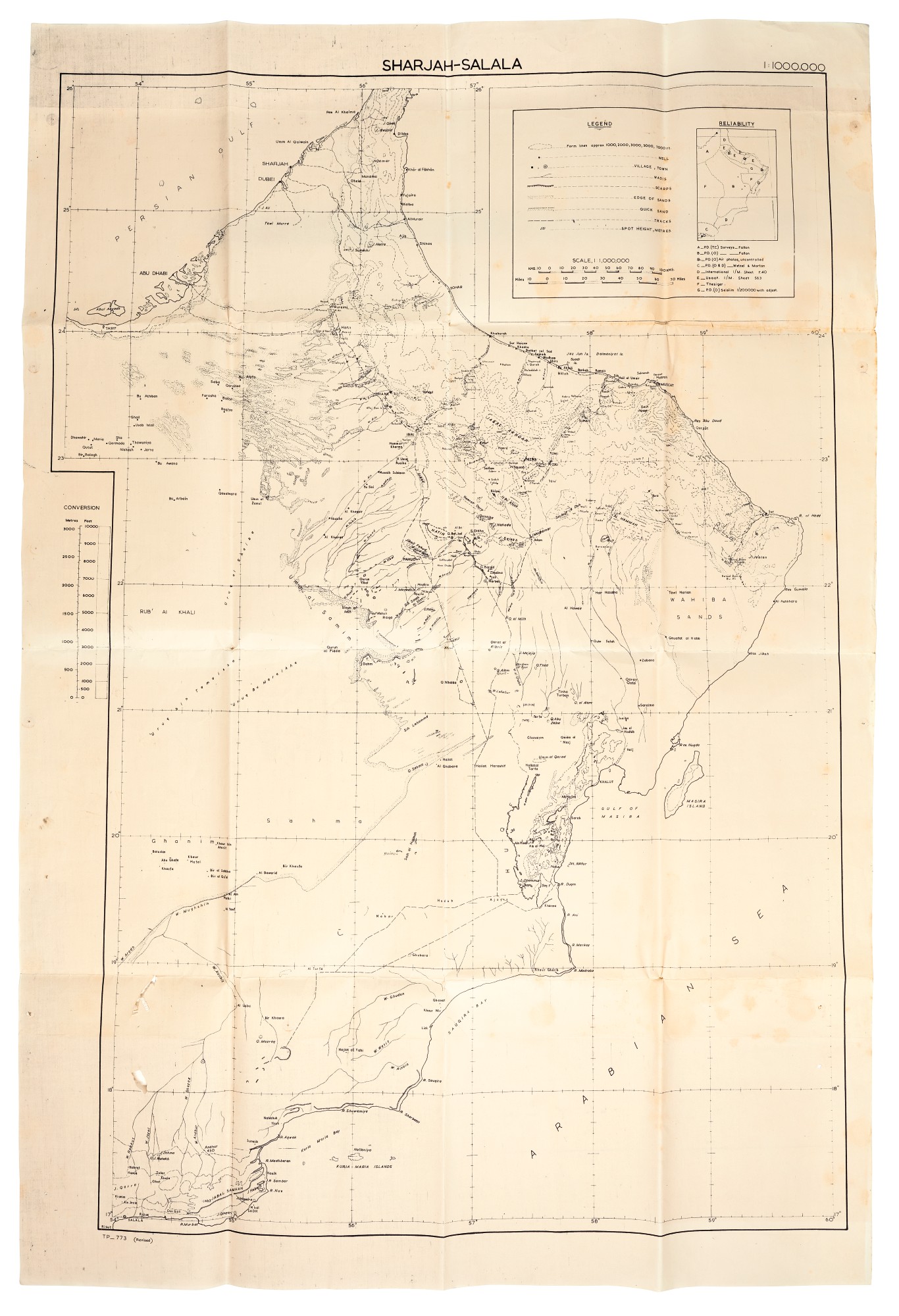 Oman and United Arab Emirates. Large folding map, late 20th century ...